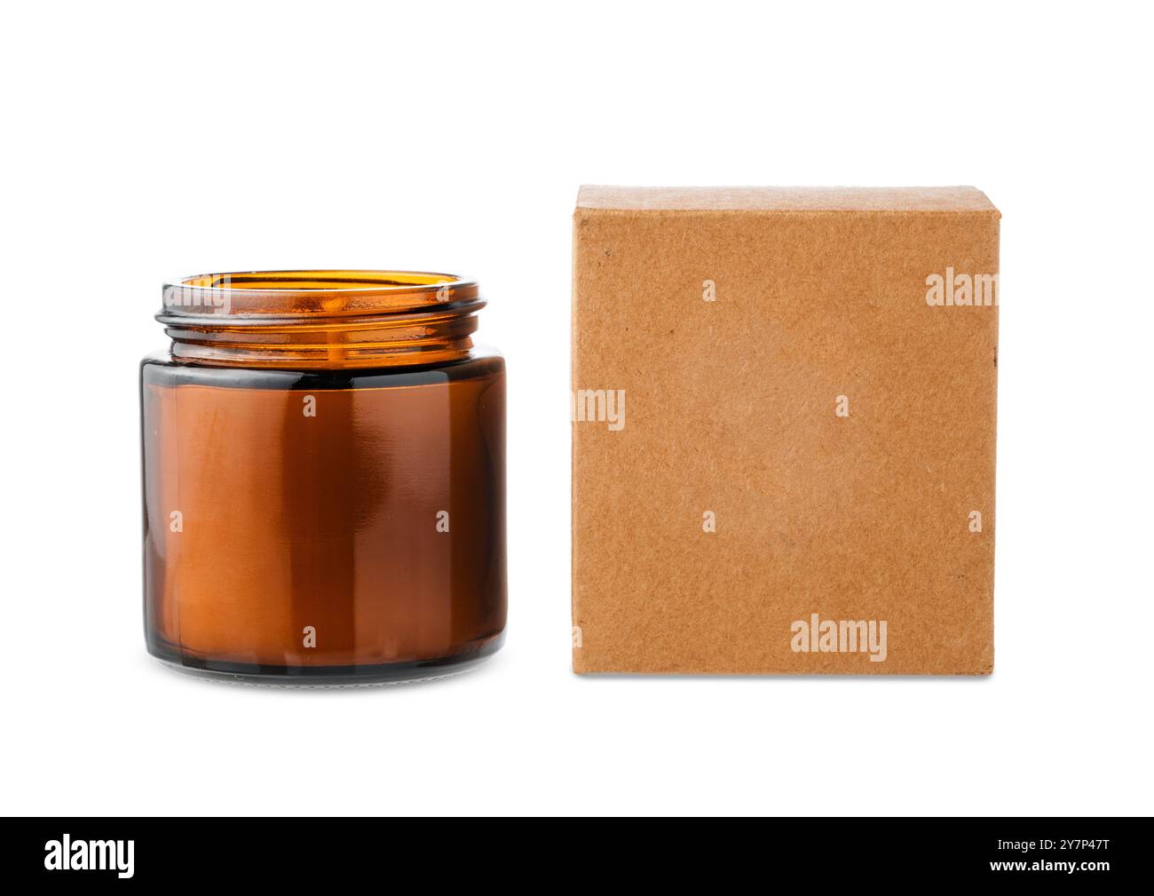 Amber glass jar with lid beside a brown kraft paper box Stock Photo - Alamy