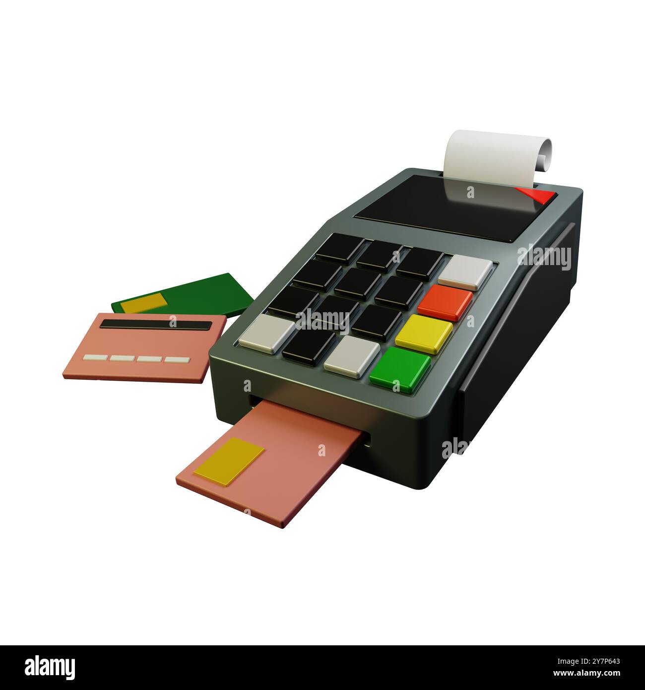 Bank terminal with check and credit card. Payment concept via POS ...