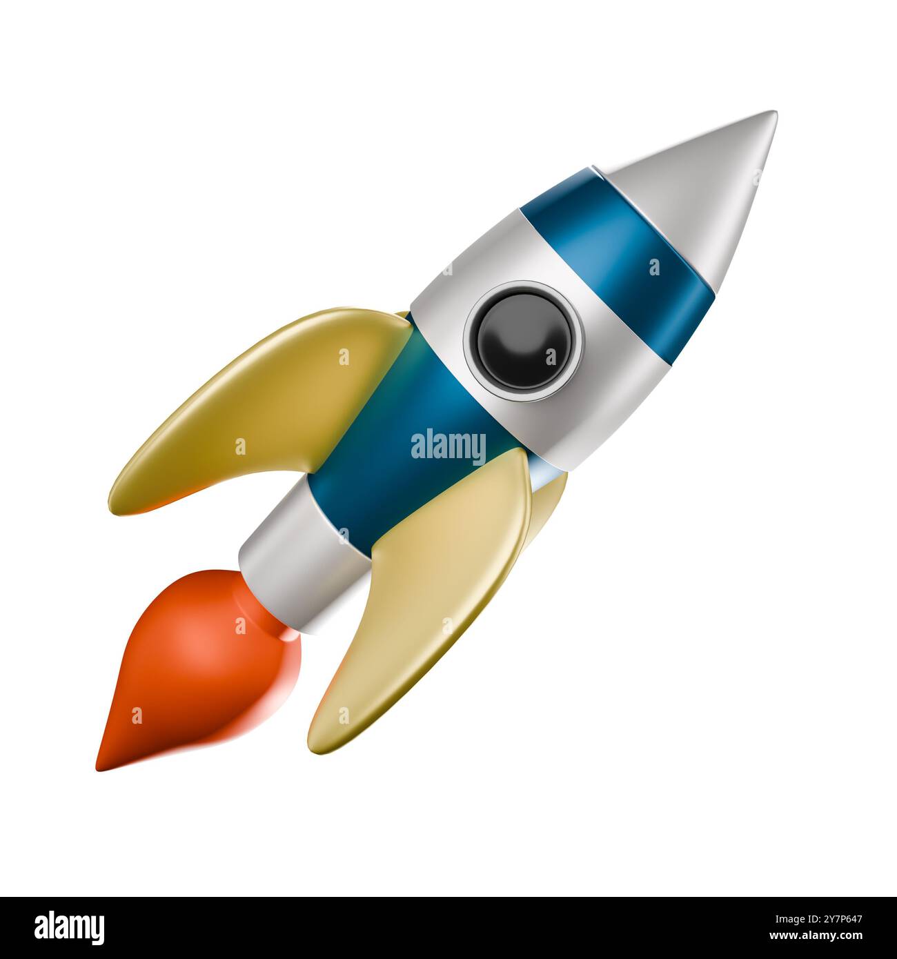 Realistic 3d rocket icon. A rocket for space travel is flying. Isolated ...