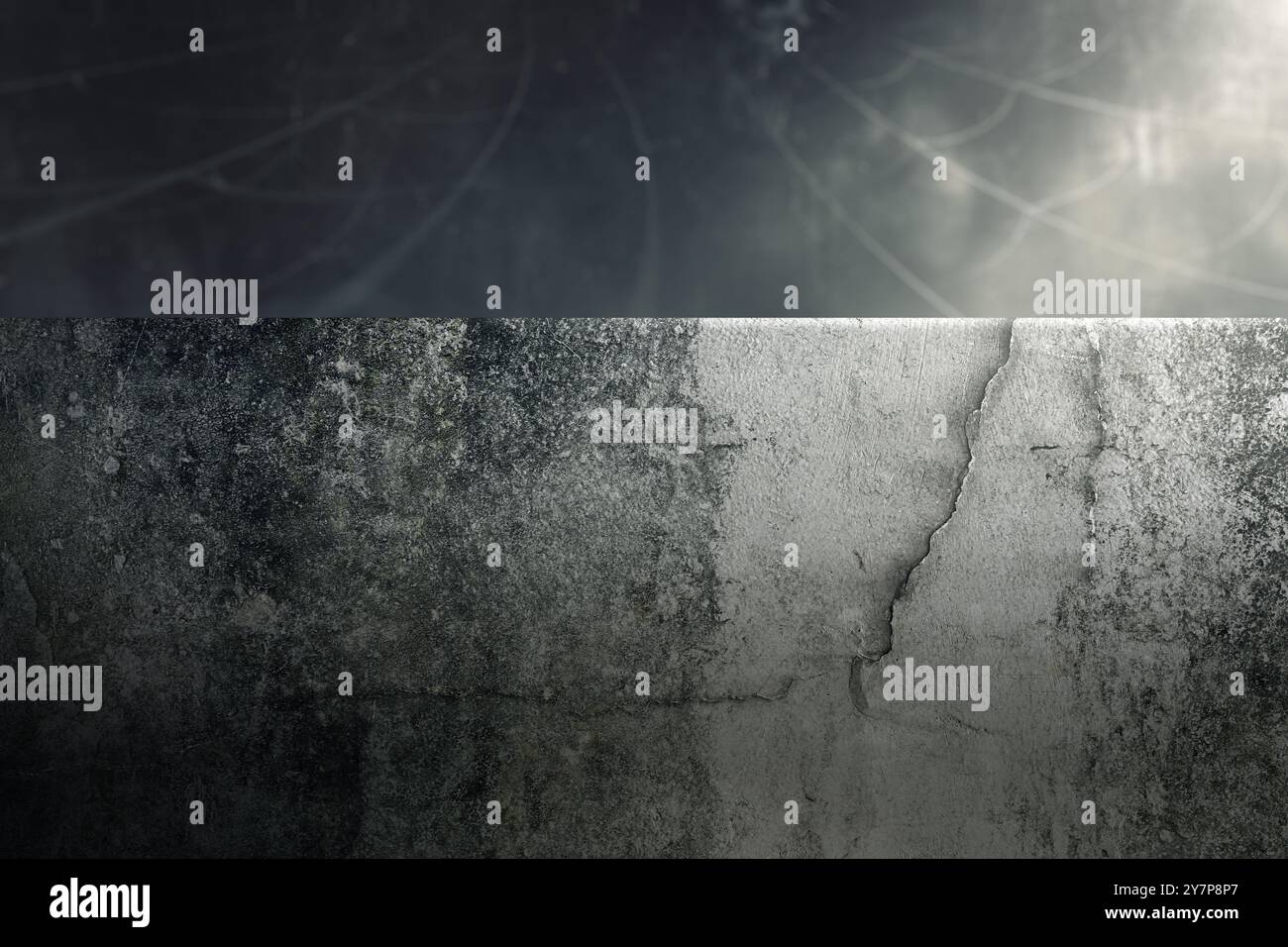 Grey wall with spooky creepy cobweb spider web in the dark room. The ...