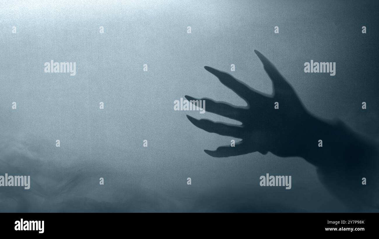 Shade of werewolf hands with fur and black claws on a blue background ...