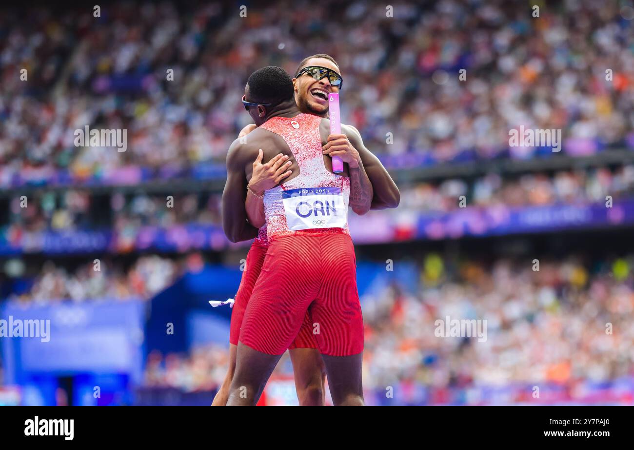 Aaron Brown and Andre De Grasse celebrating her medal in the 4x100 ...