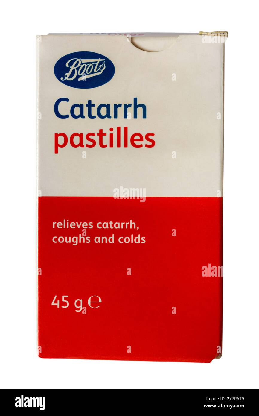 old packet of Catarrh Pastilles from Boots isolated on white background ...