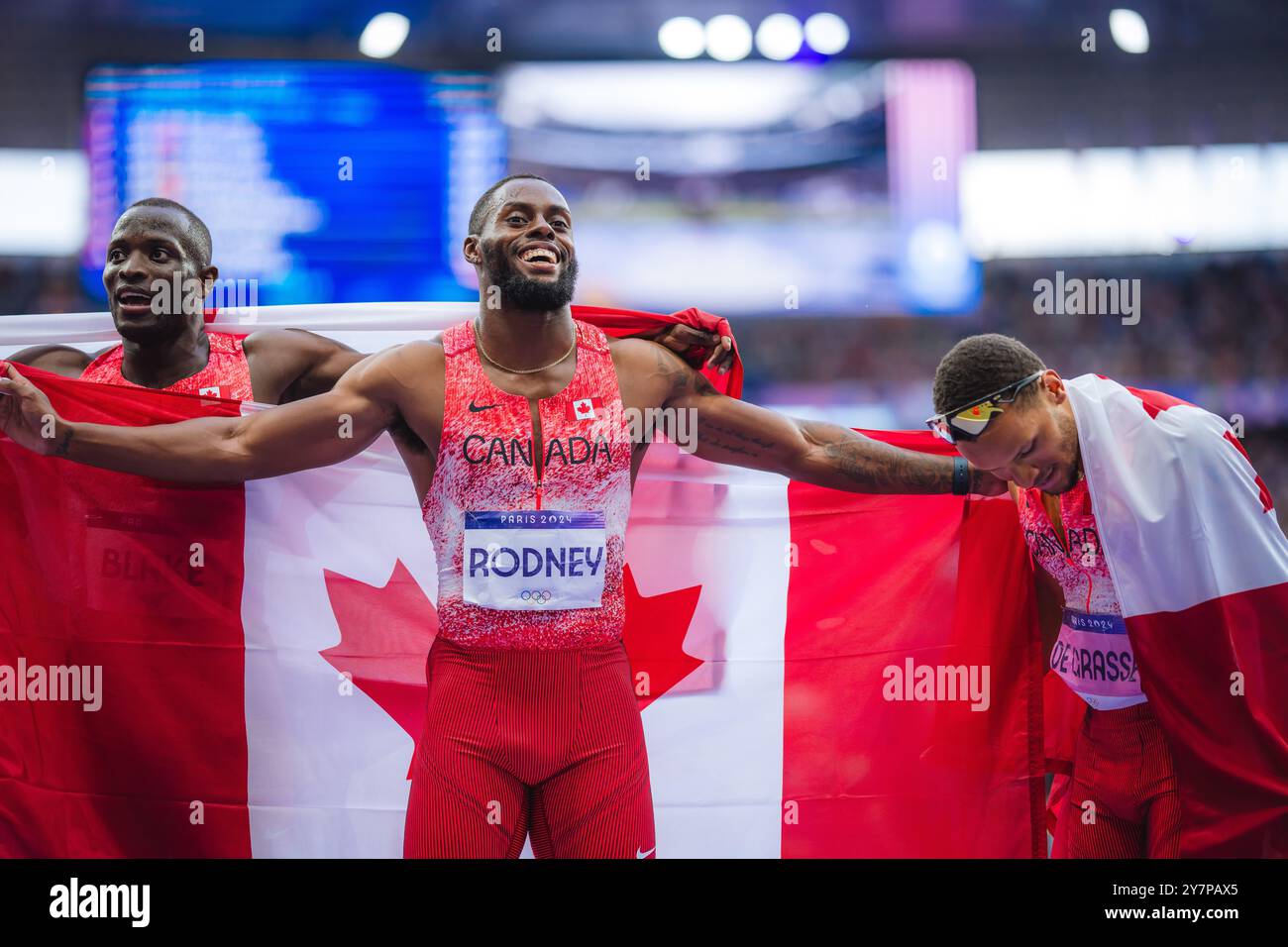 Brendon Rodney celebrating her medal in the 4x100 meters relay at the ...
