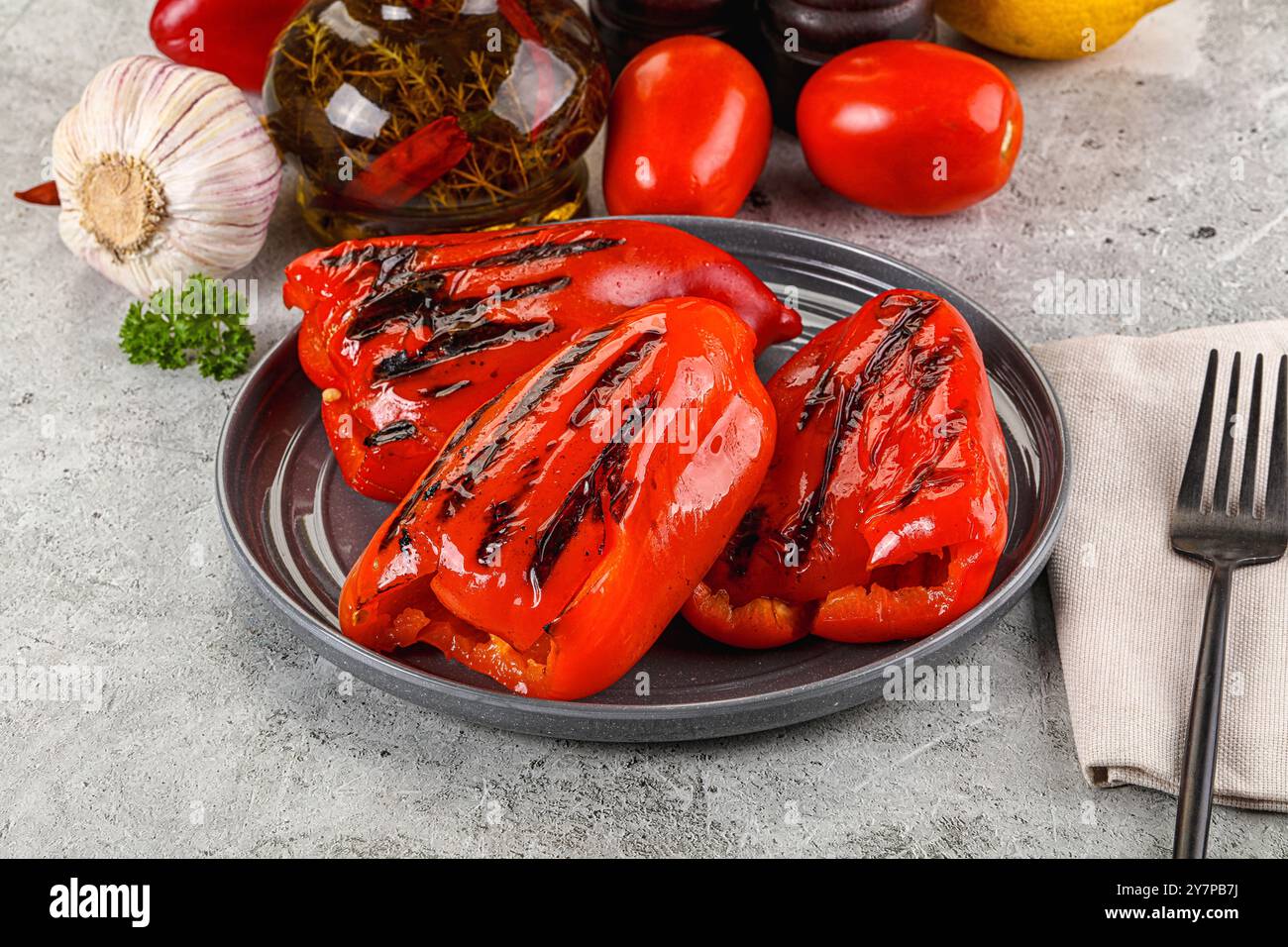 Vegan cuisine Grilled red bell pepper snack appetizer Stock Photo - Alamy