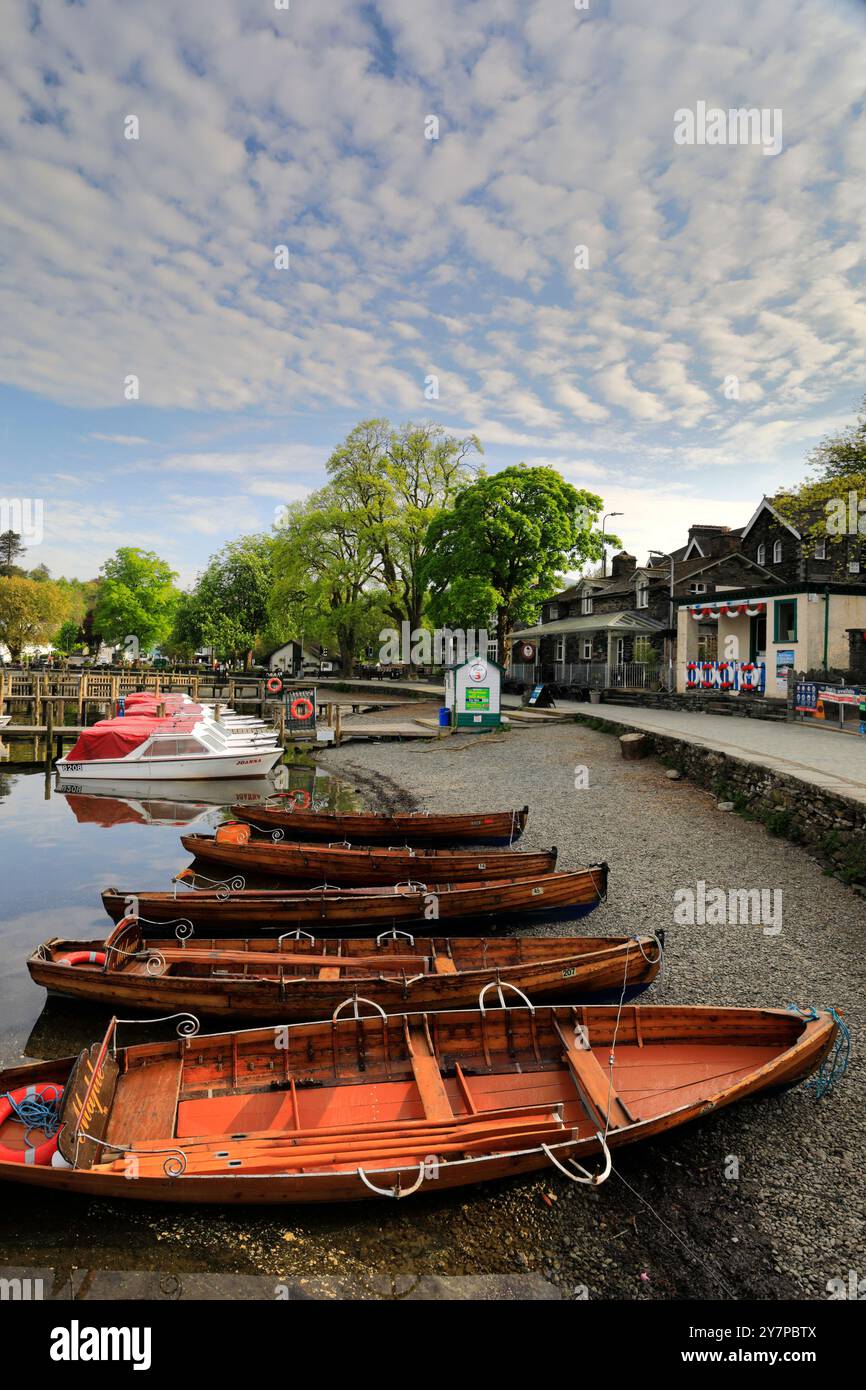 The wooden rowing boats on Lake Windermere, Ambleside town, Cumbria ...