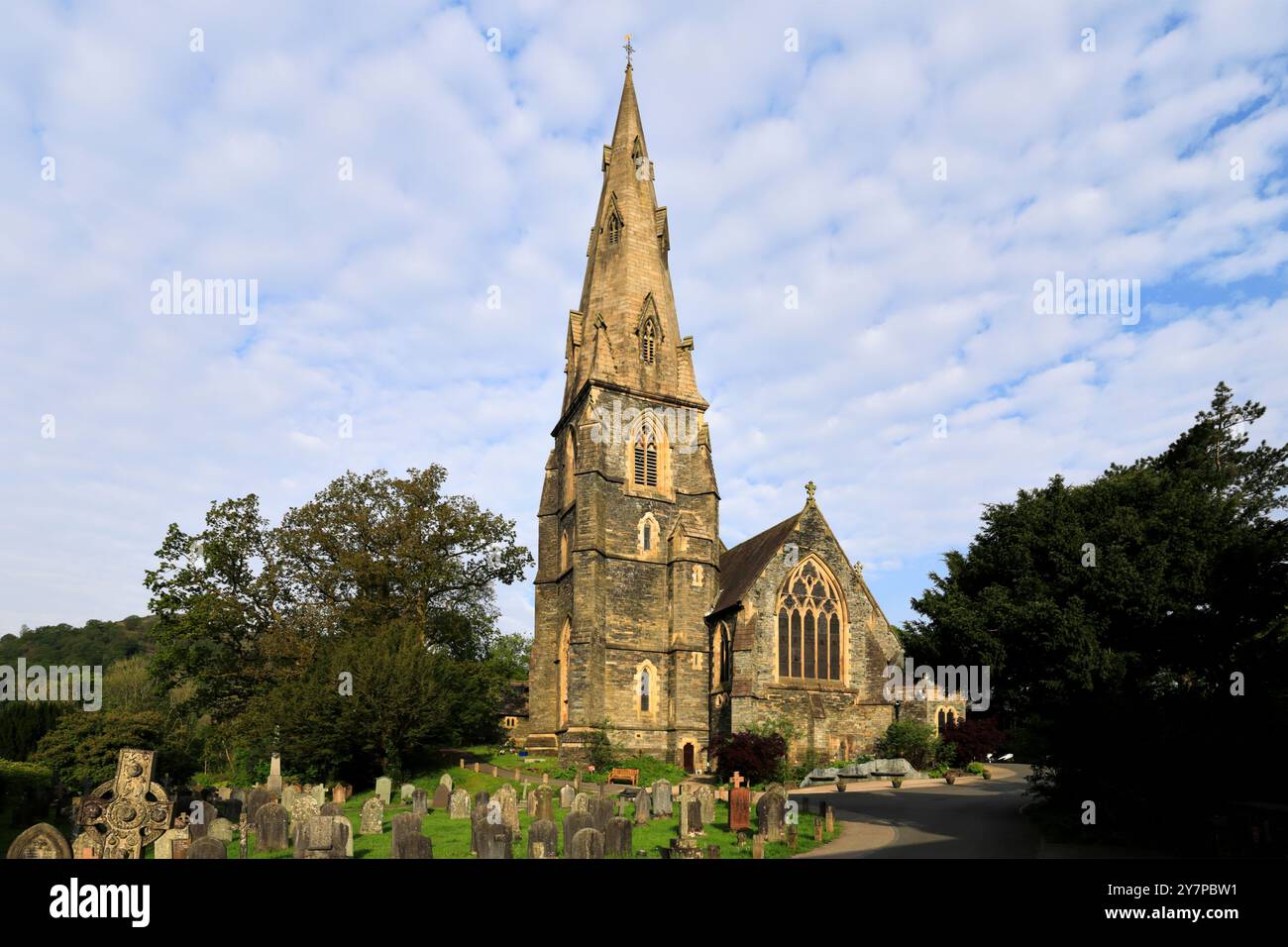View of St Marys church, Ambleside town, Lake District National Park ...