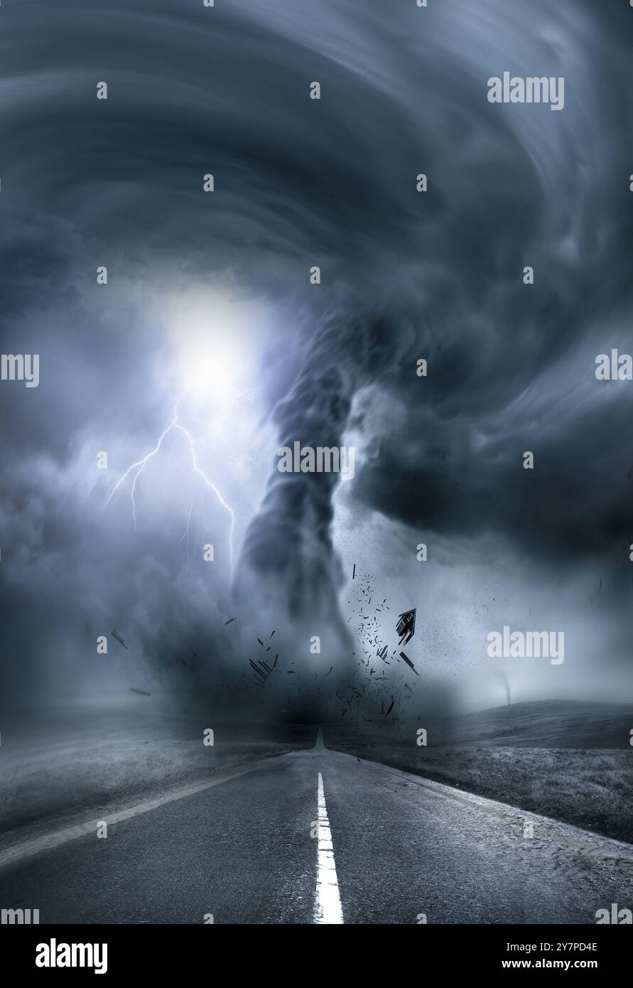 A Powerful tornado ripping through the countryside causing localized ...