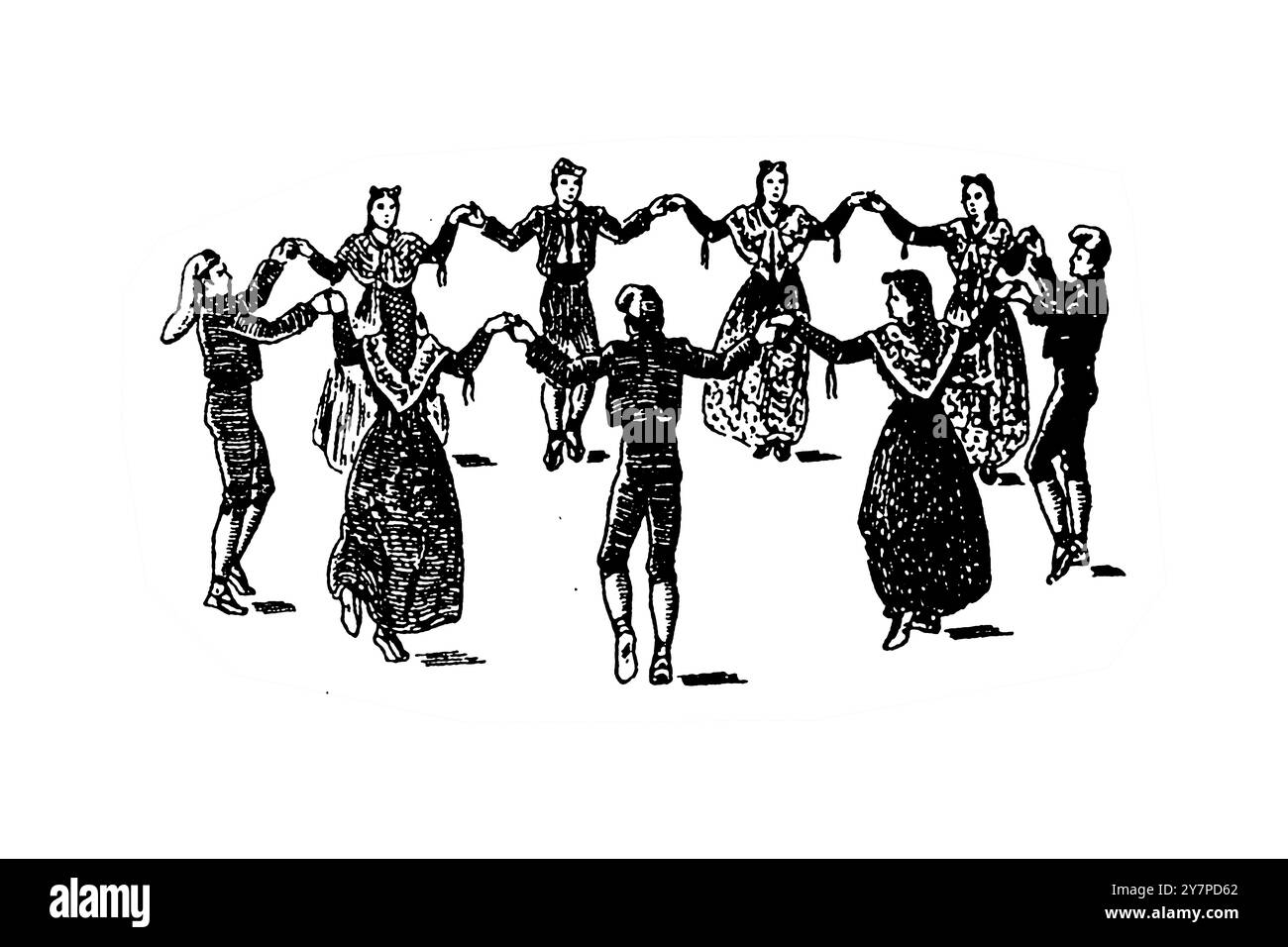 Old drawing of the sardana dance. Sardana is a Catalan musical genre ...