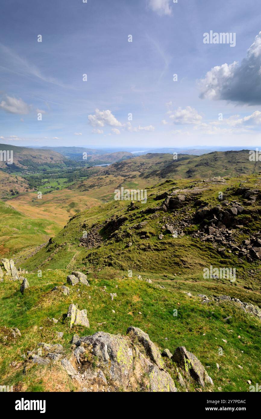 View over Tarn Crag fell, above the Easedale valley, Grasmere, Lake ...