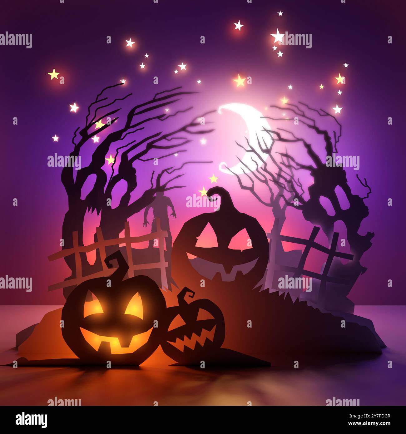 Halloween Paper Cutout with spooky themed elements. Illustration Stock ...