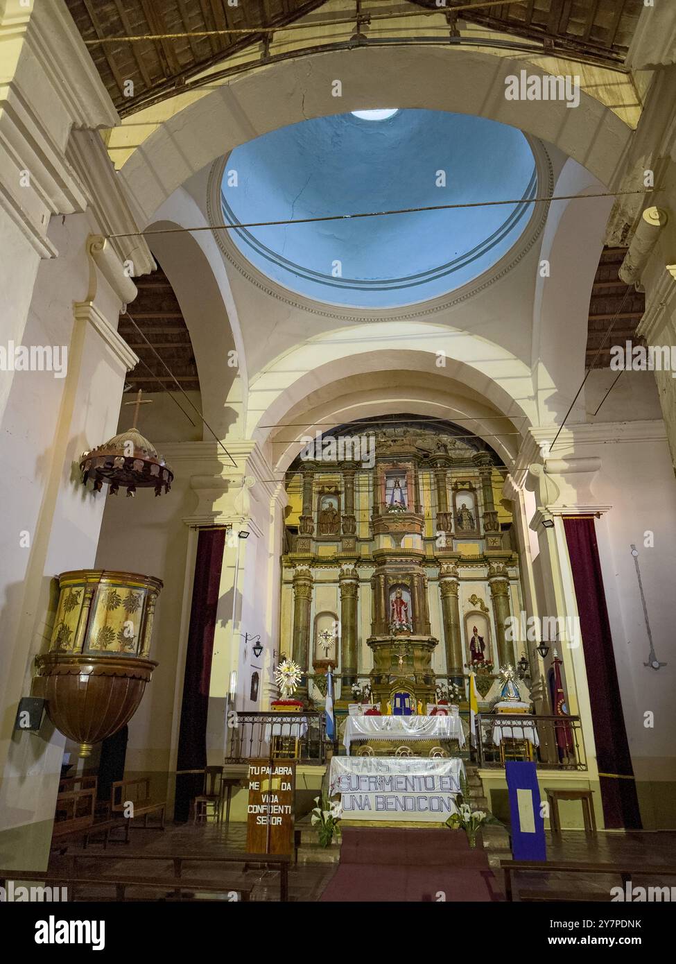The altar & main altarpiece of the Church of San Carlos Borromeo in San ...
