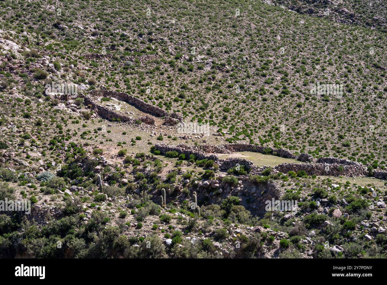 Ruins of old stone corrals in the mountains along Provincial Route 307 ...