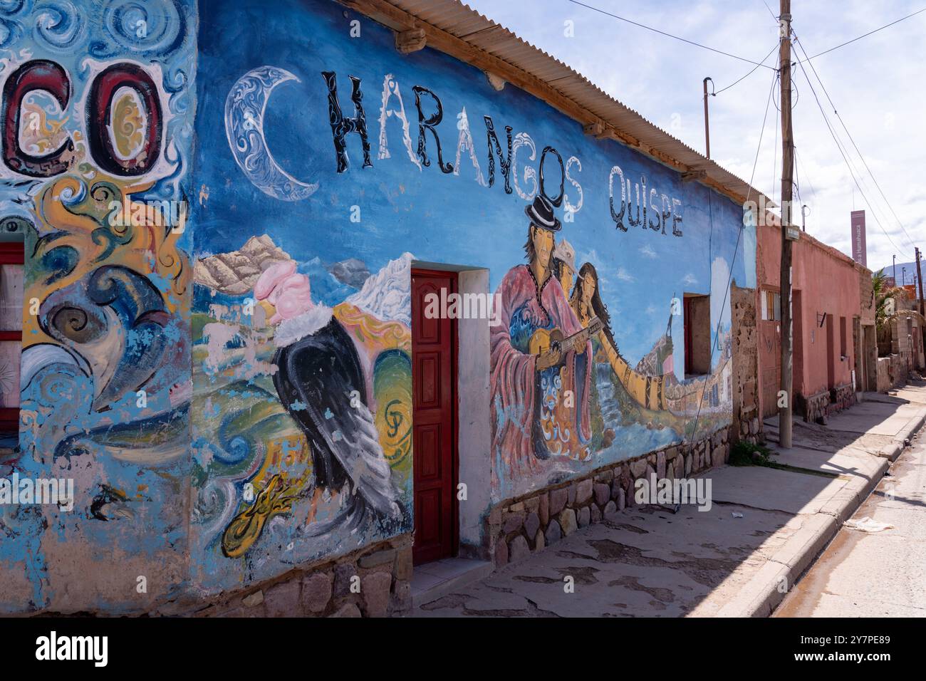 A colorful mural on a shop selling charangos in Humahuaca in the ...