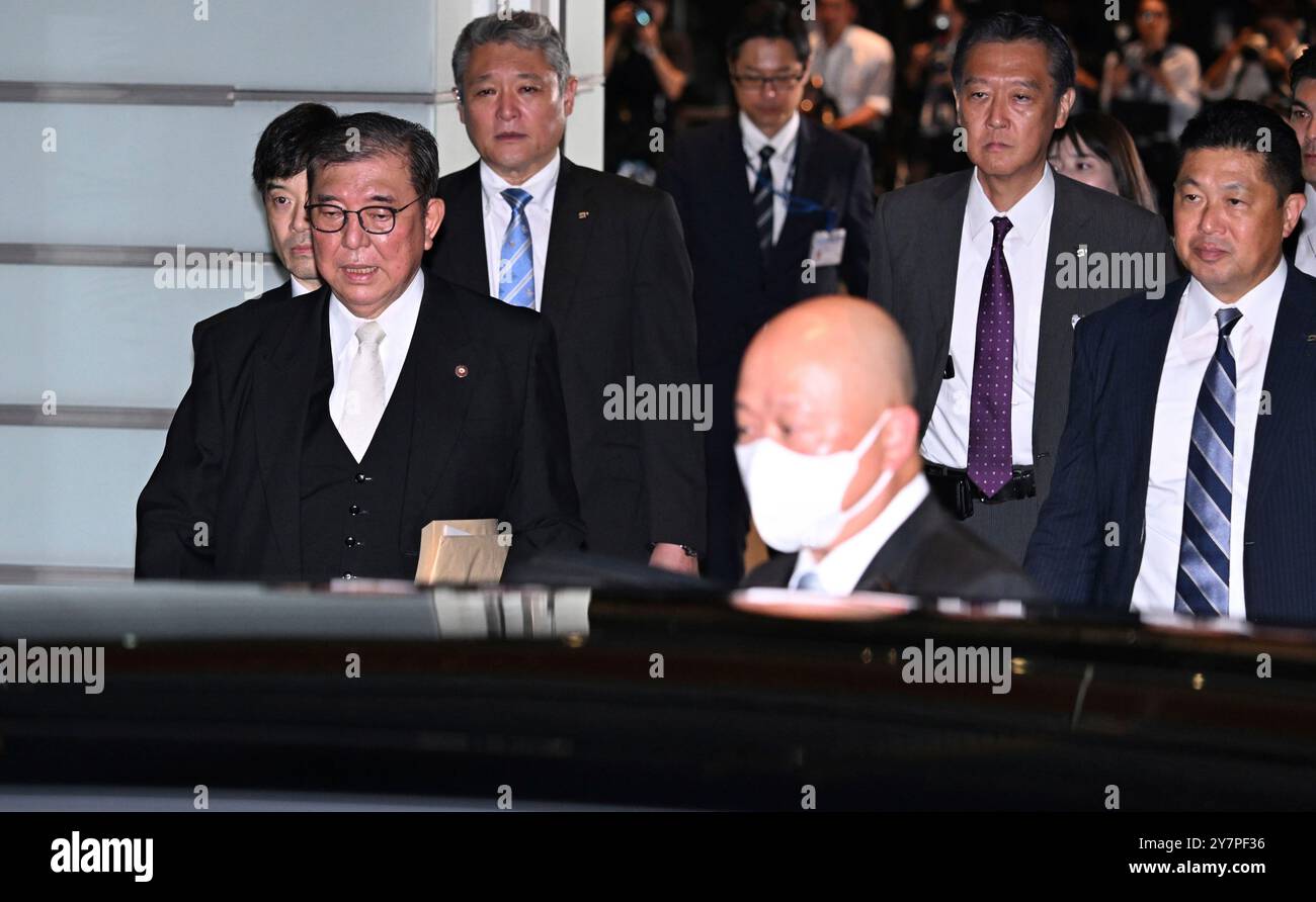 Japanese new prime minister Shigeru Ishiba leaves the prime minister's ...