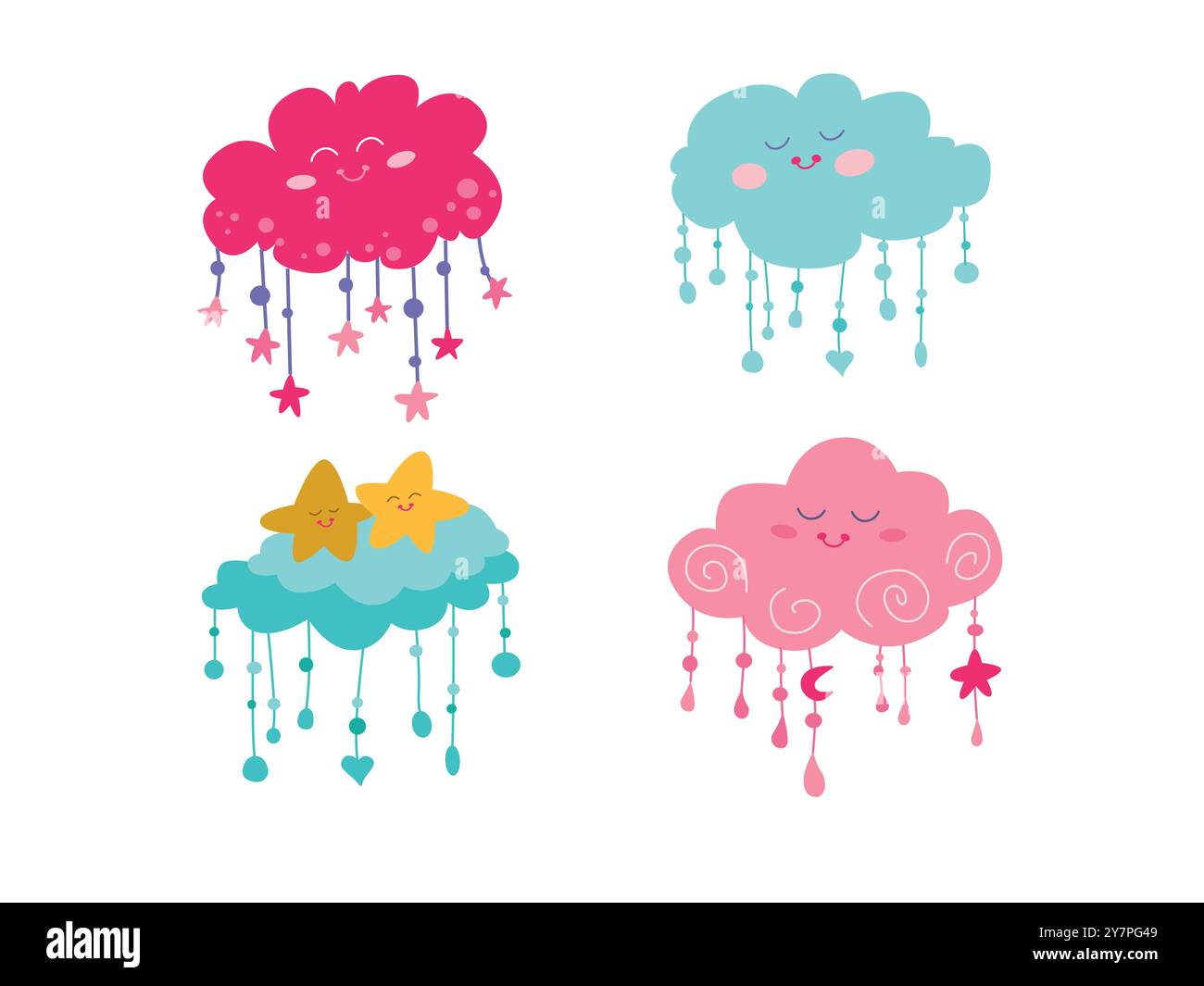 Cute baby clouds set. Vector nursery elements. Childrens clouds with ...