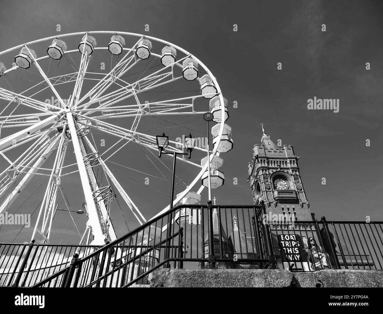 The Giant Wheel and Pierhead Building, Black and White View of ...