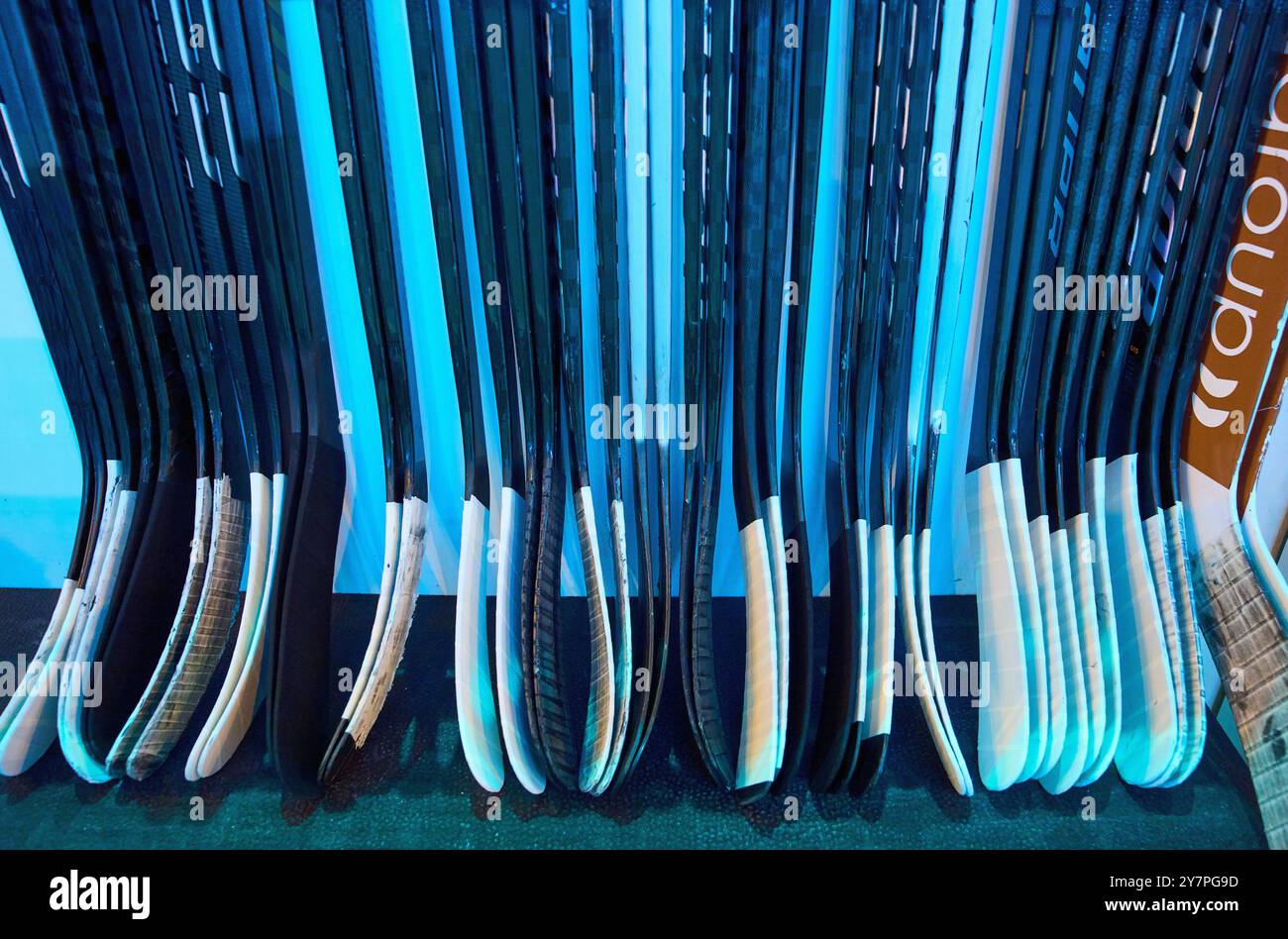 Hockey sticks of the Munich team in the friendly match of the Global ...