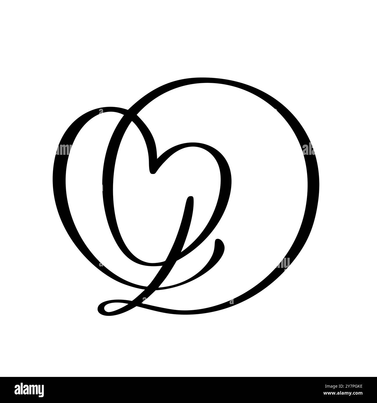 Calligraphy hand drawn vector love letter D. Vintage heart monogram ...