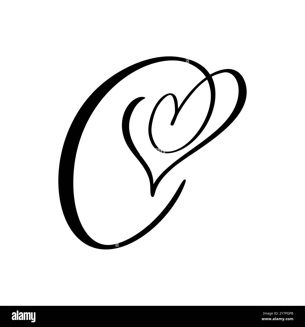 Hand drawn vector calligraphy love letter C. Vintage heart monogram ...