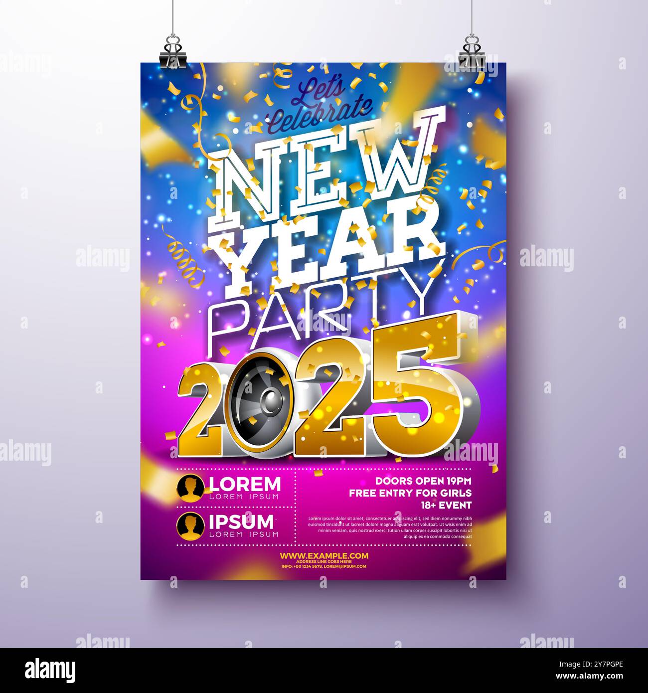 Happy New Year 2025 Party Celebration Poster Template Illustration with ...