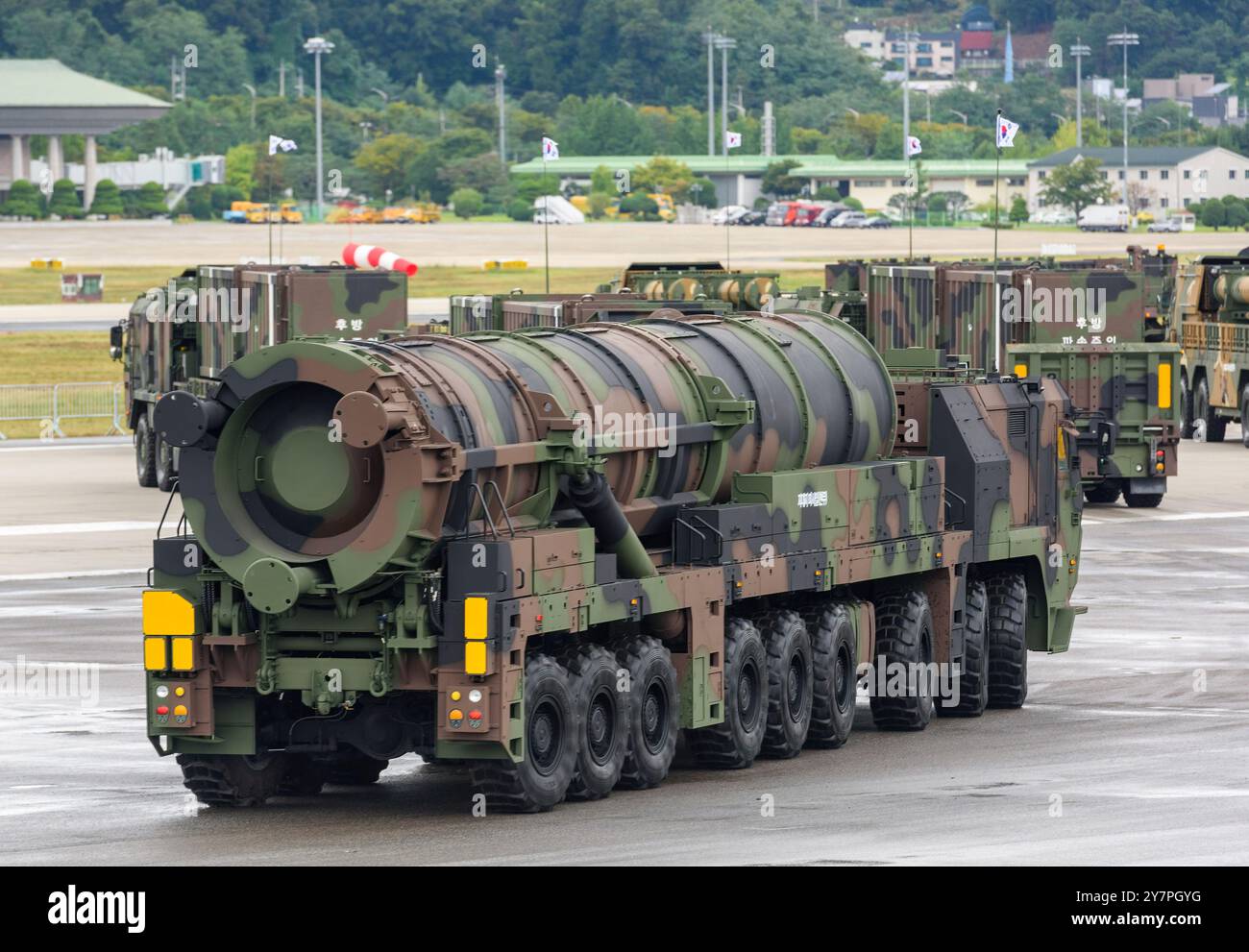 A Transporter erector launcher carrying the Hyunmoo-5 ballistic ...