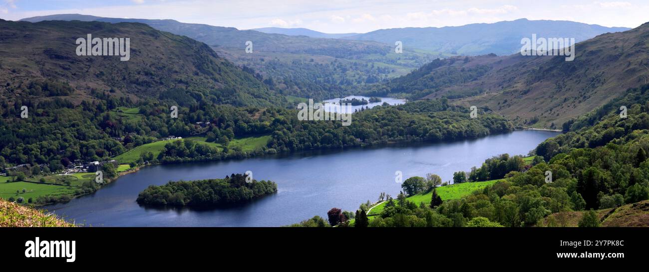 High view of Grasmere village and lake from Silver Howe fell, Lake ...