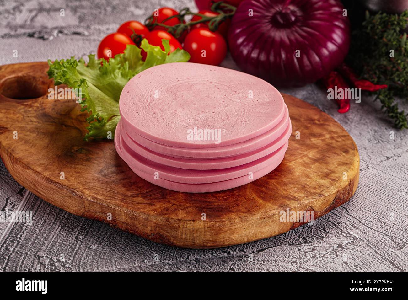 Boiled pork sliced sausage stack for breakfast Stock Photo - Alamy