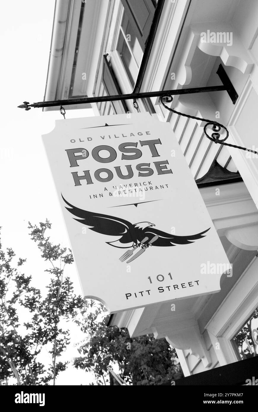 Sign hanging outside the historic Old Village Post House in Mount ...
