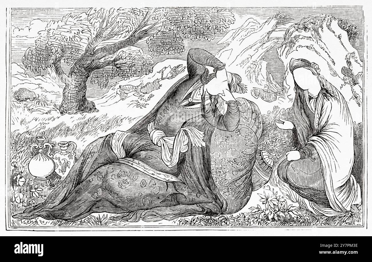 An Indian painting in the Palace of the Forty Columns, Isfahan. Iran ...