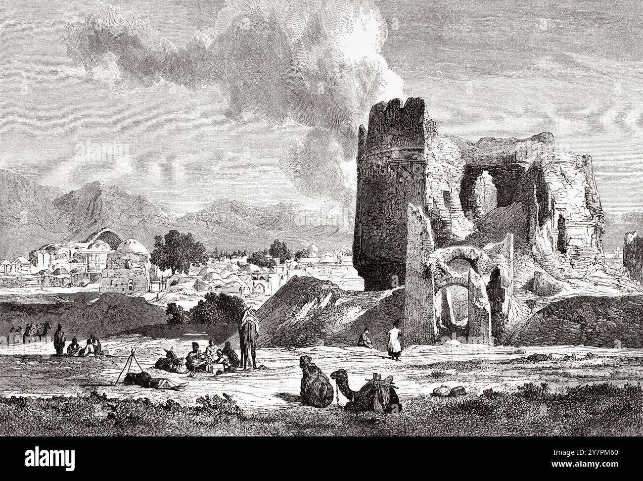 Suburb of Tehran, Iran. Drawing by Jules Laurens (1825-1901) Journey to ...