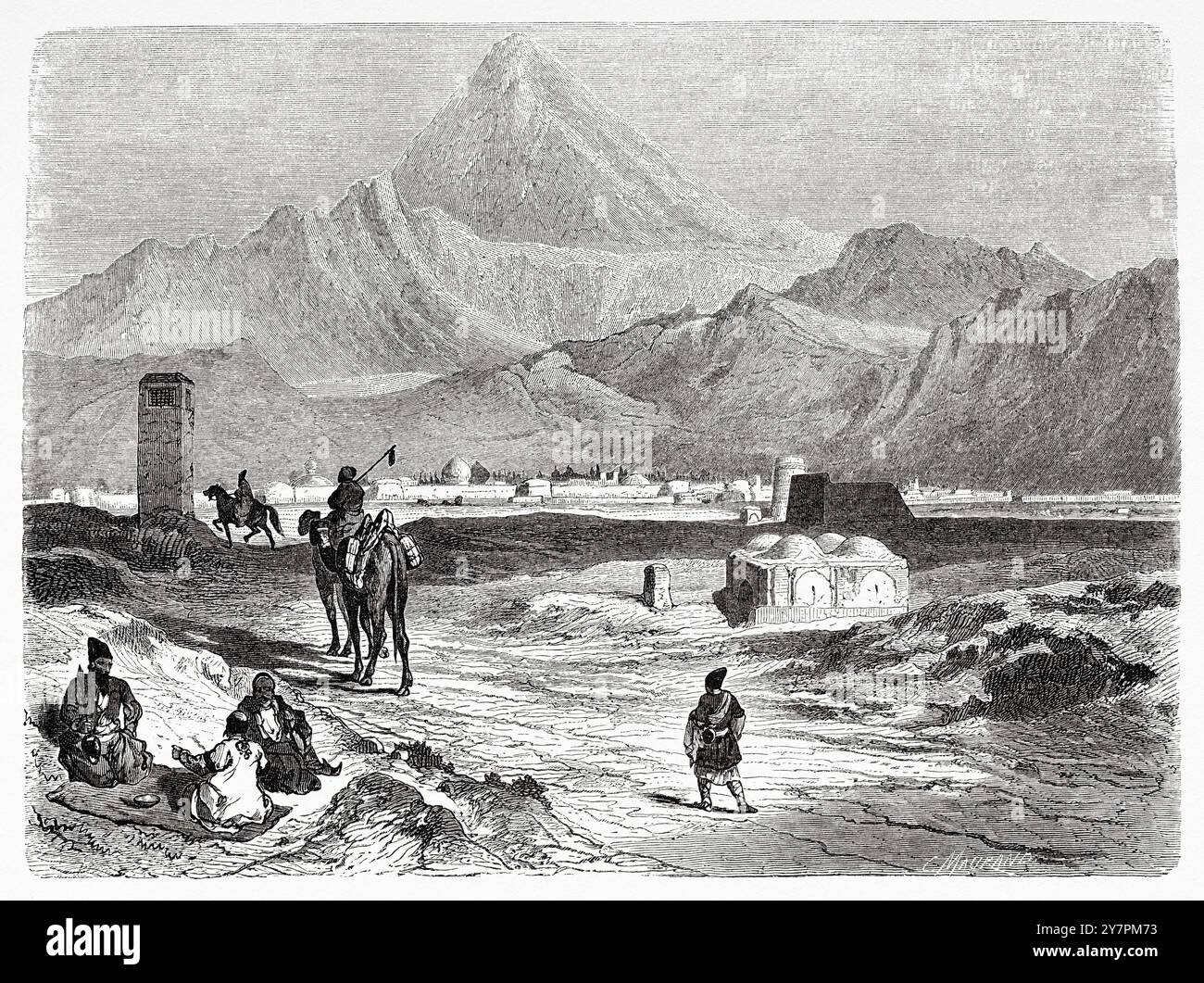 Mount Damavand, Iran. Drawing by Jules Laurens (1825-1901) Journey to ...