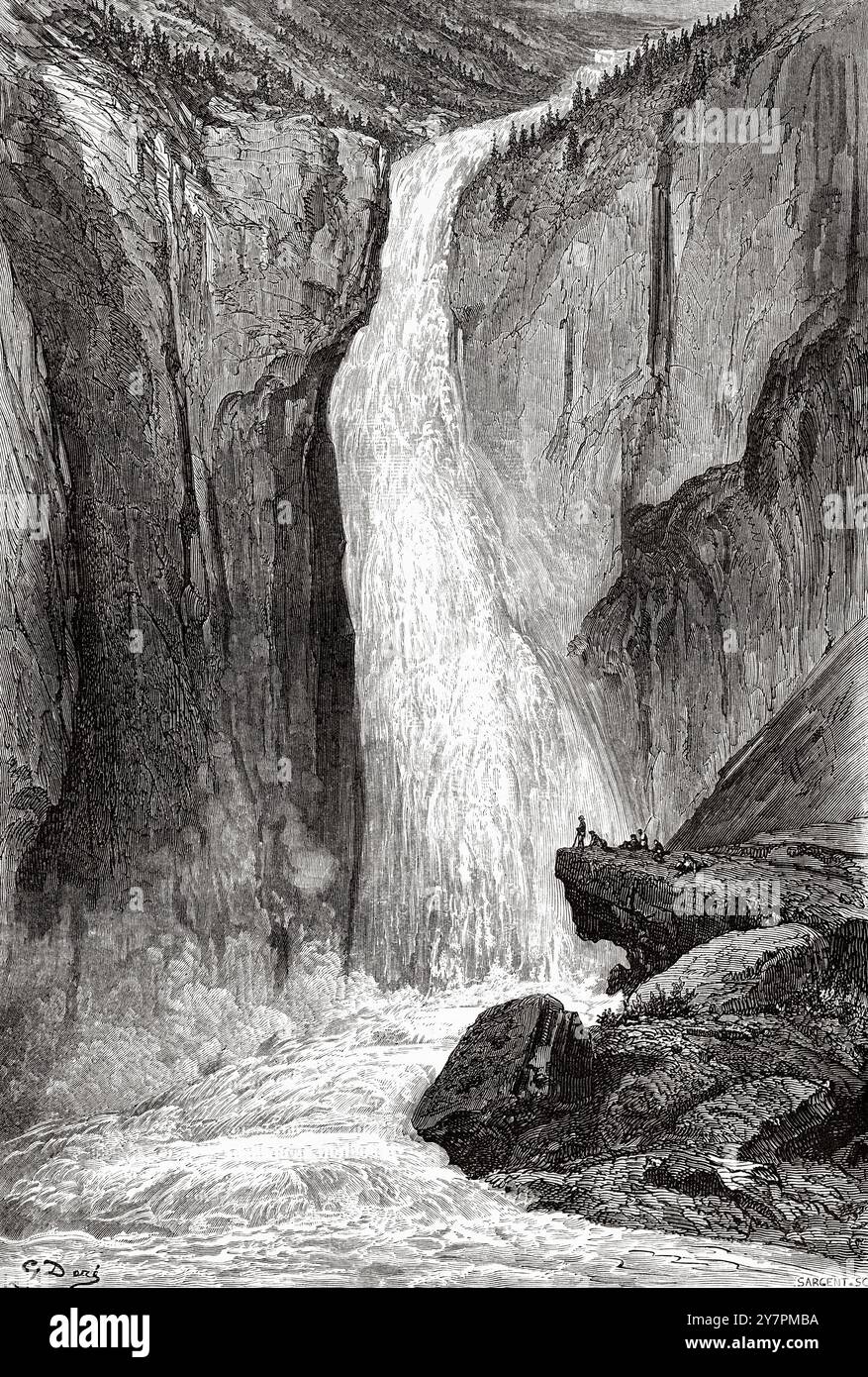 The Rjukan Waterfall, Norway. Drawing by Gustave Dore (1832-1883 ...
