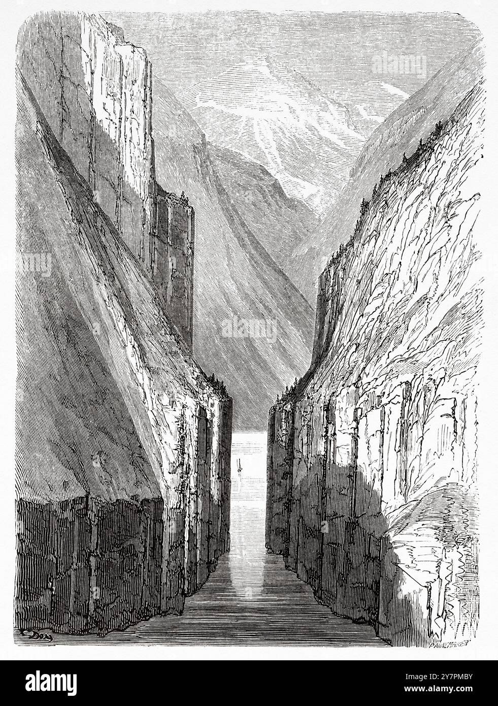 Gudvangen fjord, Norway. Drawing by Gustave Dore (1832-1883) Travel in ...