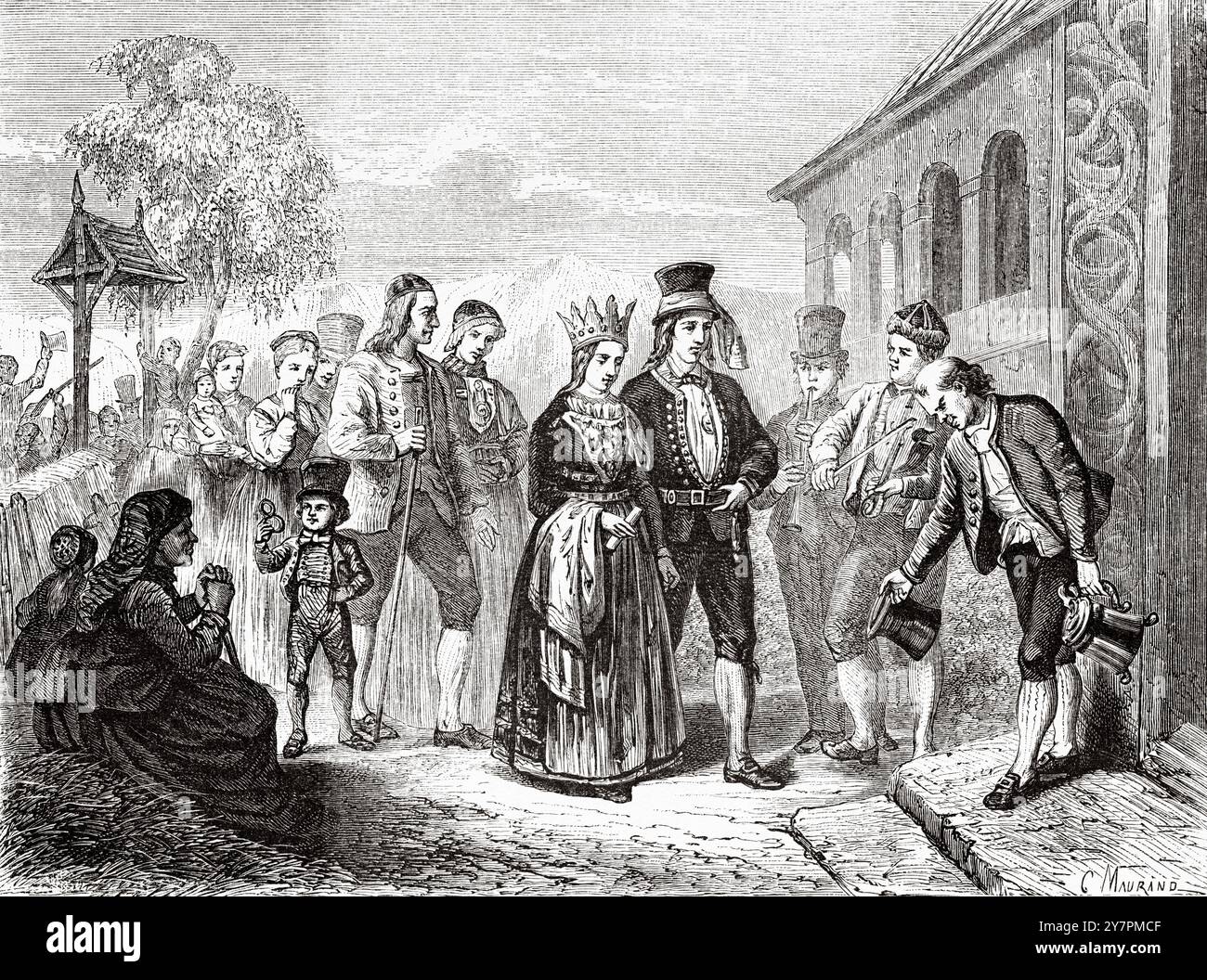 A wedding procession in Norway. Drawing by Jules Pelcoq (1823-1887 ...