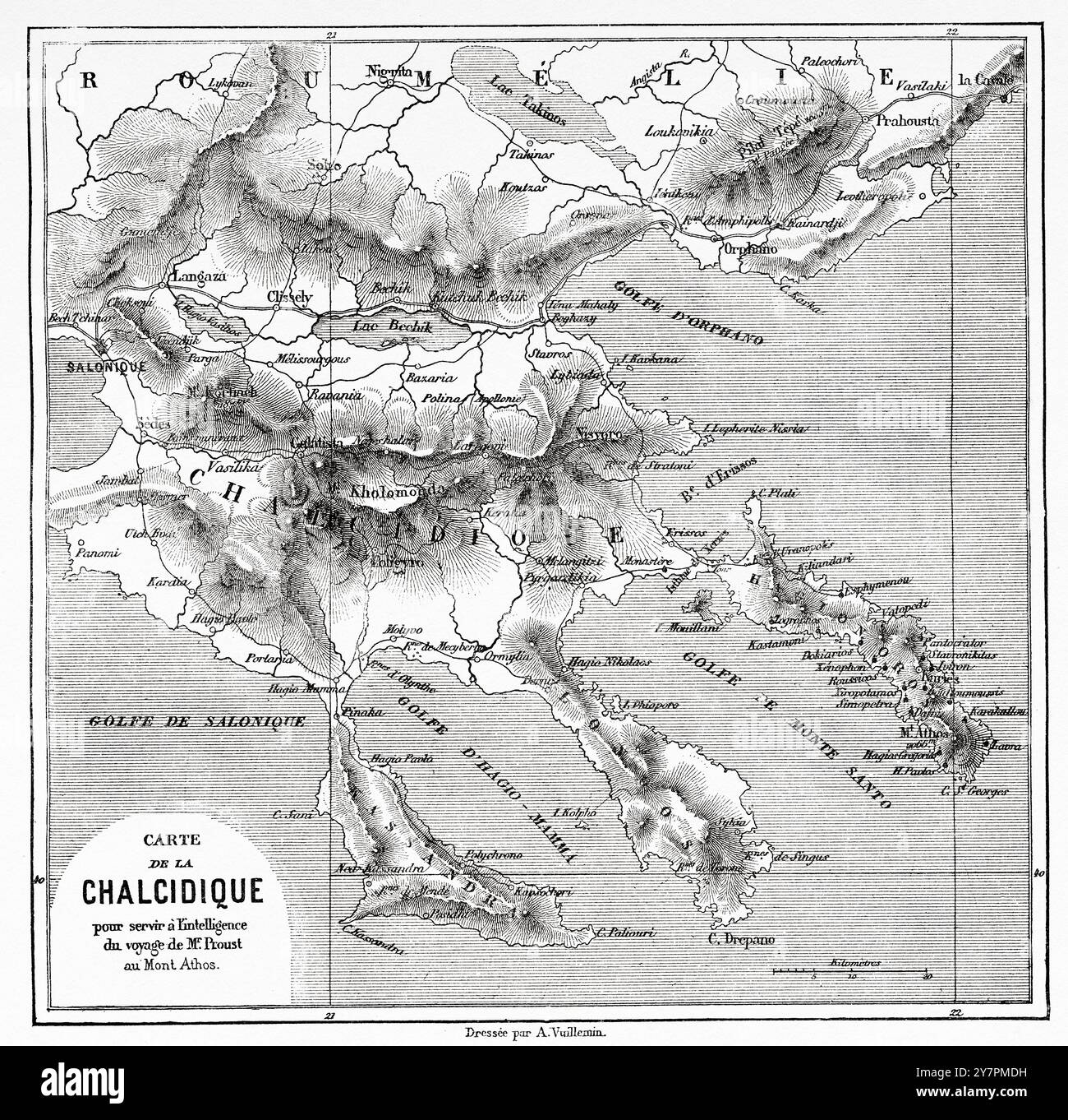 Map of Chalkidiki to aid Proust's journey to Mount Athos. Greece ...