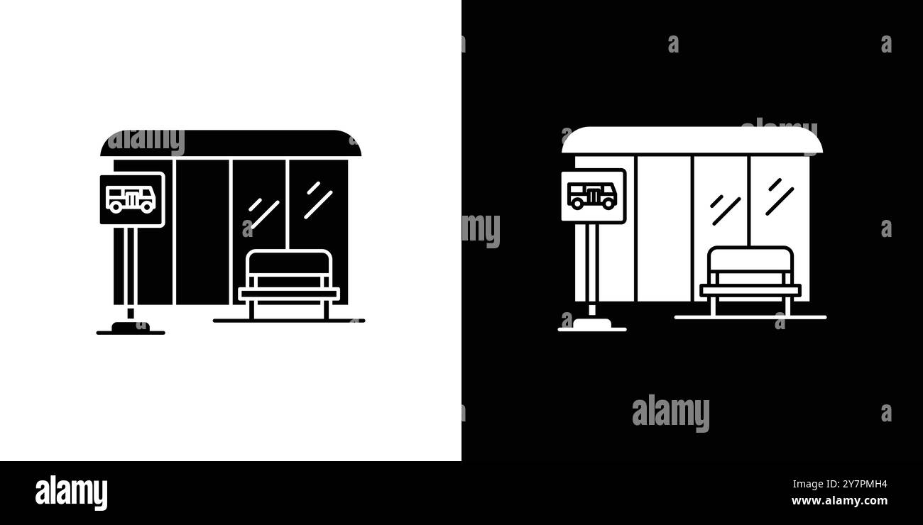 Bus stop stand icon Flat thin line vector illustration art outline set ...