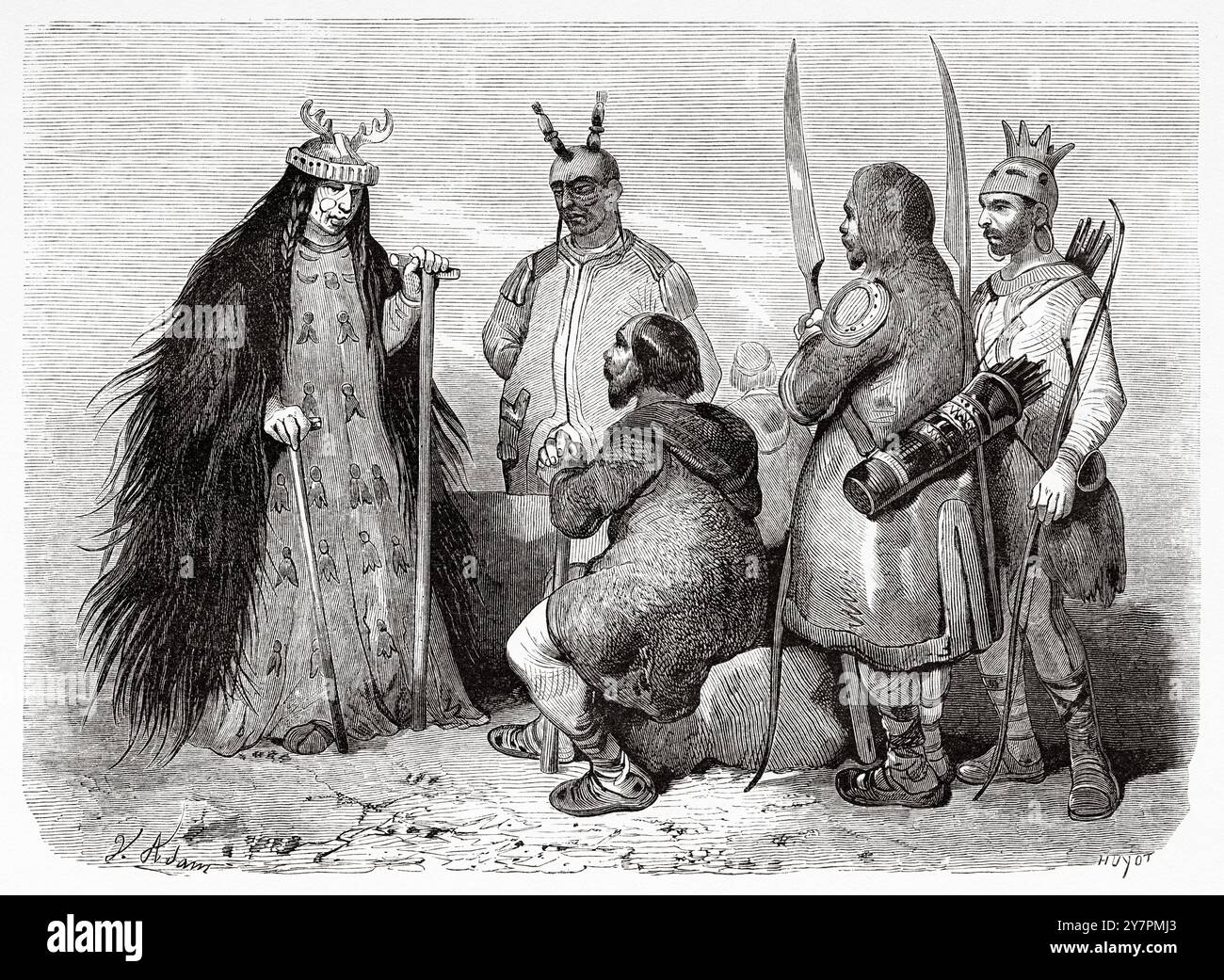 Tungus warlocks, Russia. Drawing by Jean Victor Adam (1801-1866) Trip ...