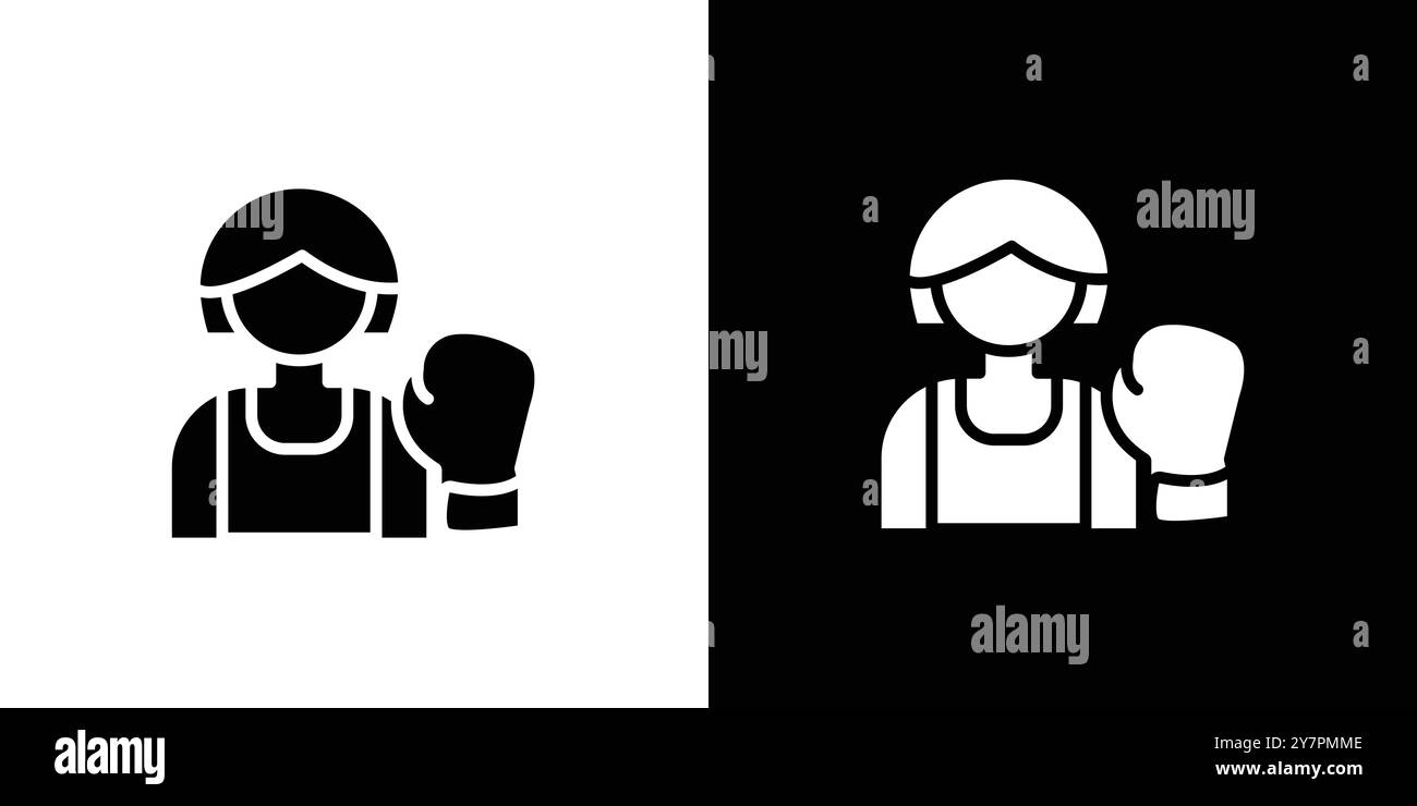 Boxer Woman Icon Flat thin line vector illustration art outline set ...