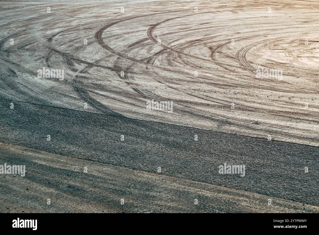 Tire track tread marks burnout on asphalt road, selective focus Stock ...