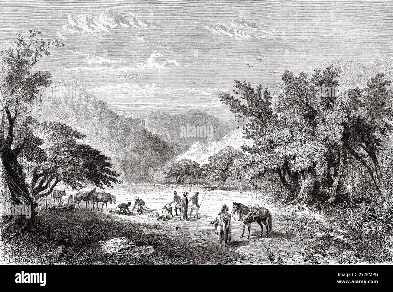 Stop in a forest in Marghi. Nigeria. Africa. Drawing by Adolphe ...