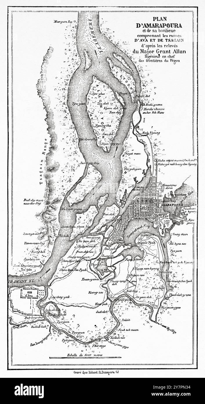 Ancient map of Amarapura and its suburbs including the ruins of Ava and ...