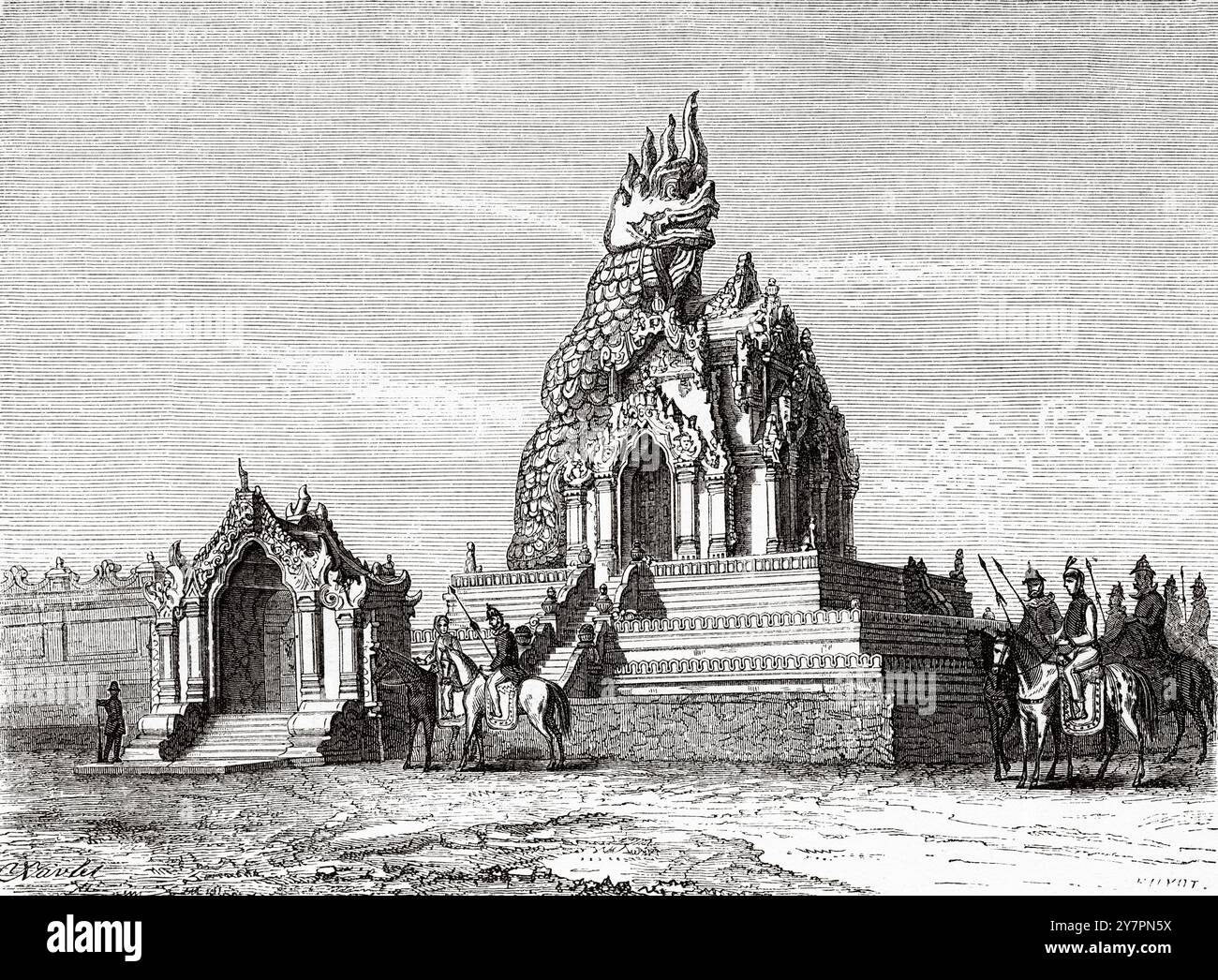 Temple of the Dragon, Burma, Myanmar. Southeast Asia. Drawing by ...