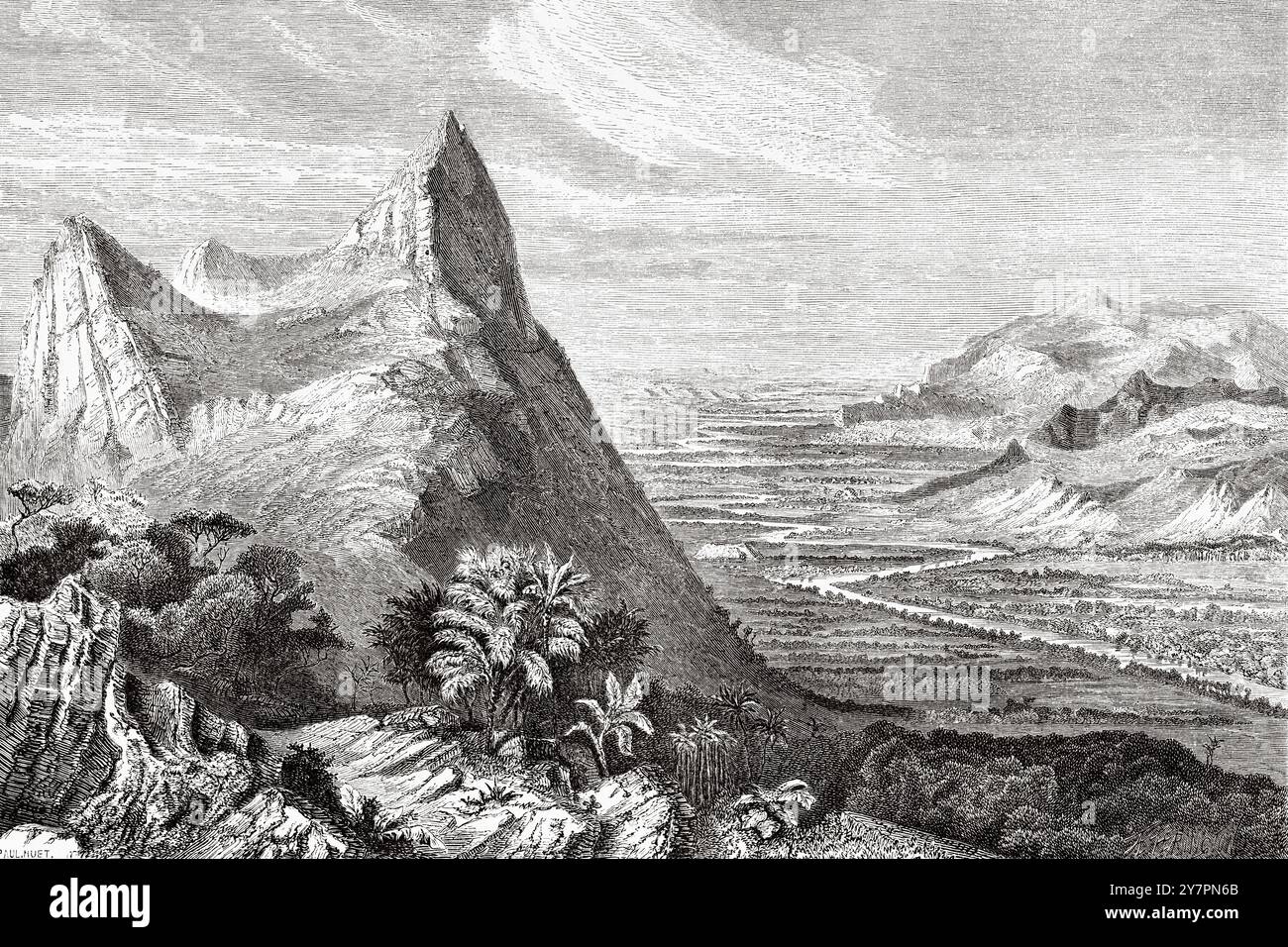 Irrawaddy valley at the confluence with Myitnge, Burma, Myanmar. Southeast Asia. Drawing by Paul ...