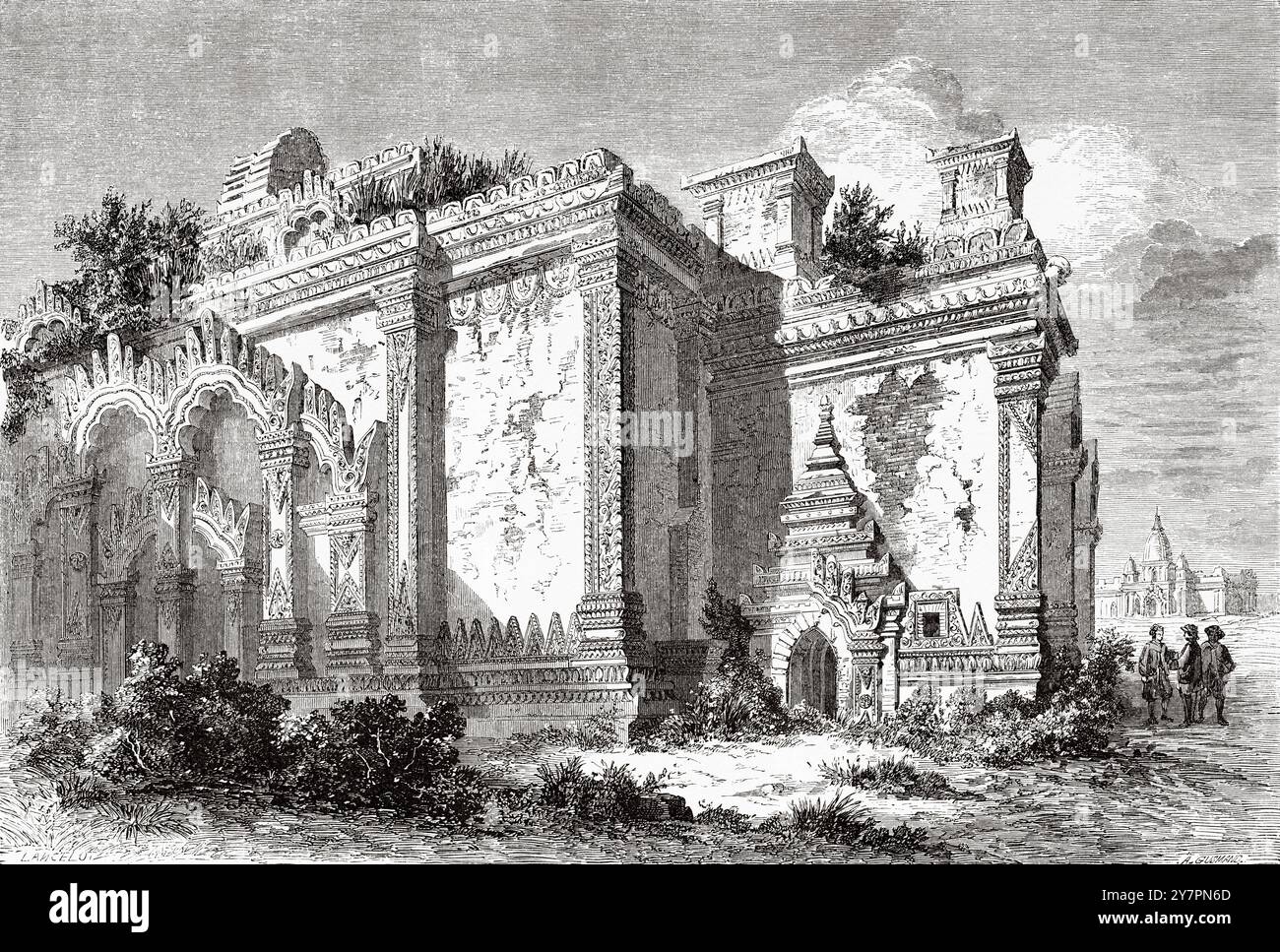 Ruined temple in Pagan, Burma, Myanmar. Southeast Asia. Drawing by ...