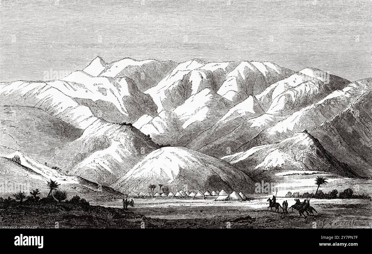 Mountain range in Tanzania. Africa. Drawing by Eugene Lavieille (1820 ...