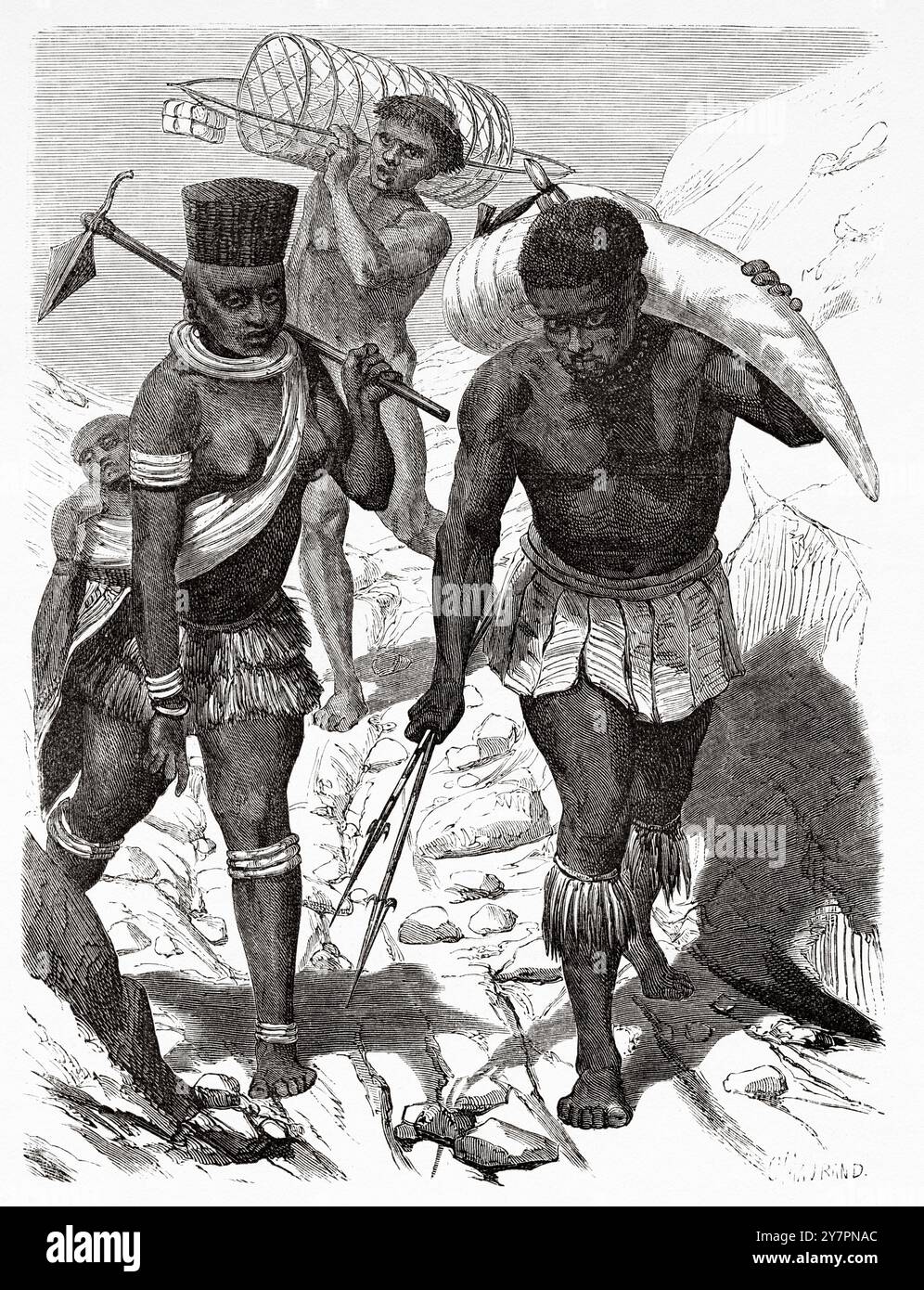African ivory bearer. Tanzania. Africa. Drawing by Gustave Boulanger ...