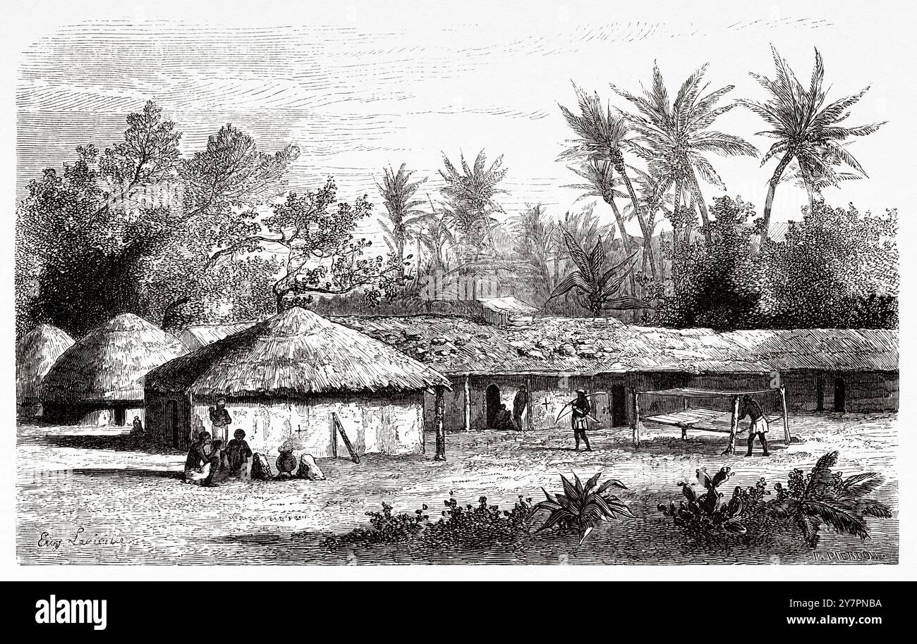 Kaouele village, Tanzania. Africa. Drawing by Eugene Lavieille (1820-1889) Journey to the Great ...