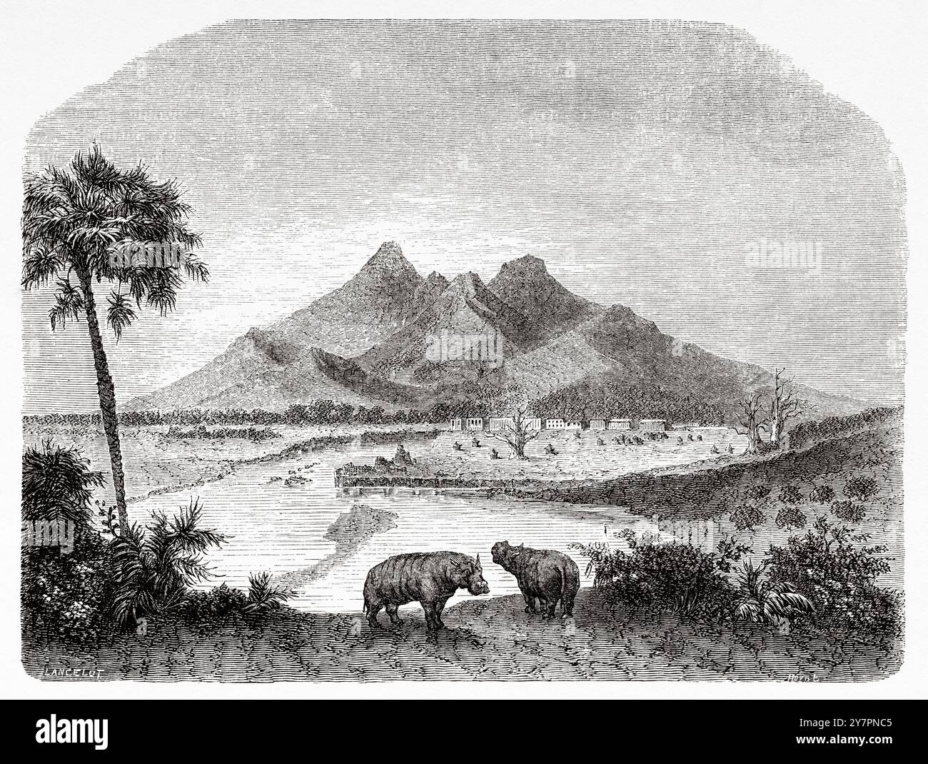 Old village in Fazogli province, Sudan. Africa. Drawing by Lancelot ...