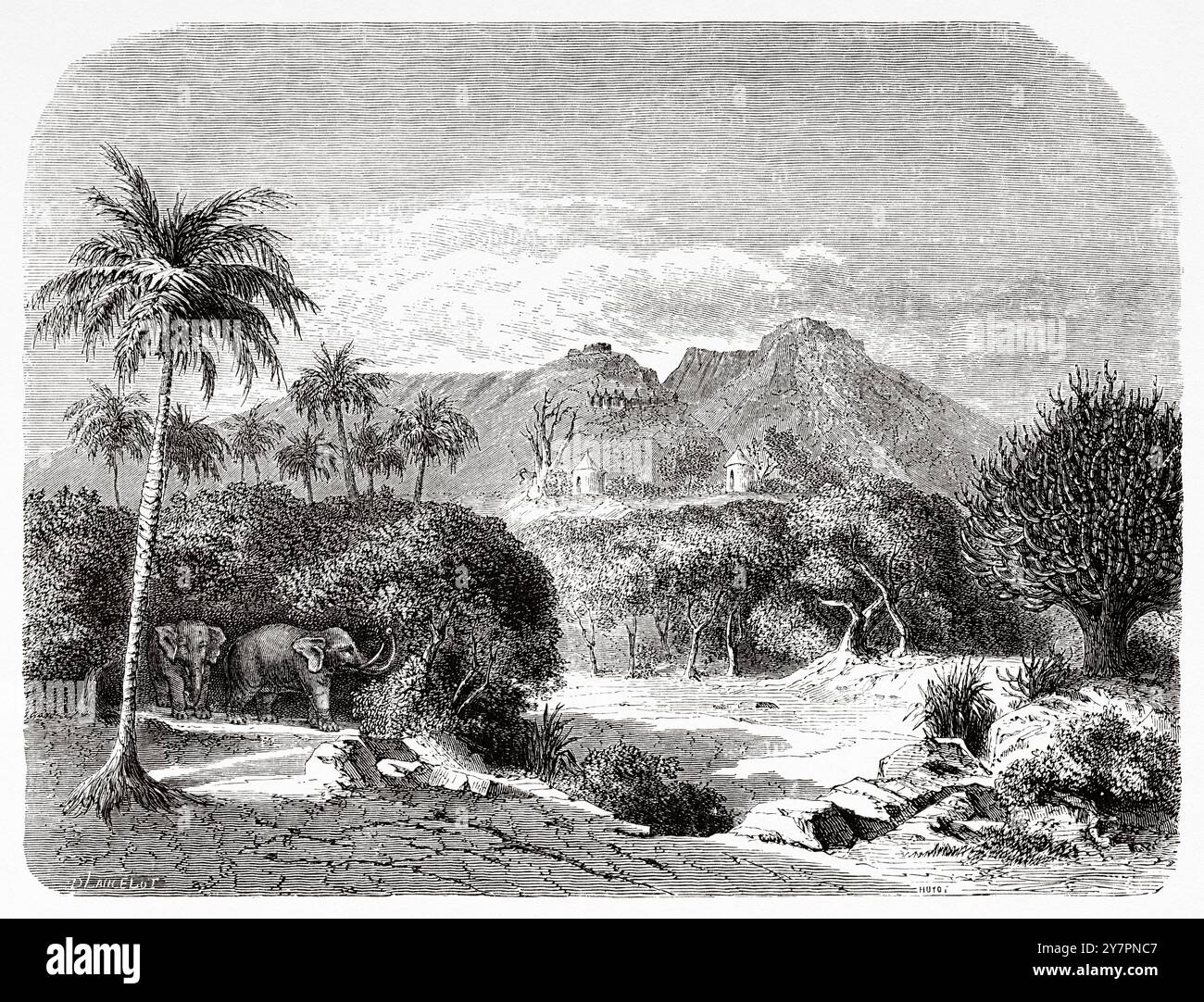 Shilluk region near Sabot river, Sudan. Africa. Drawing by Lancelot ...